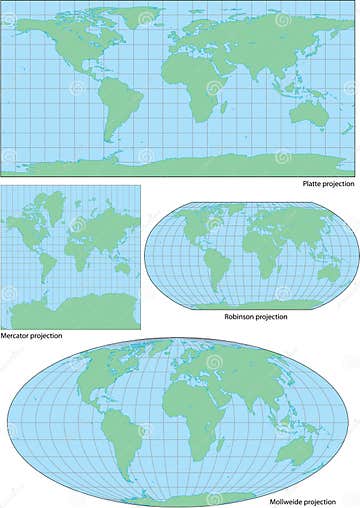 Vector World Contour Map in Four Projections Stock Vector ...