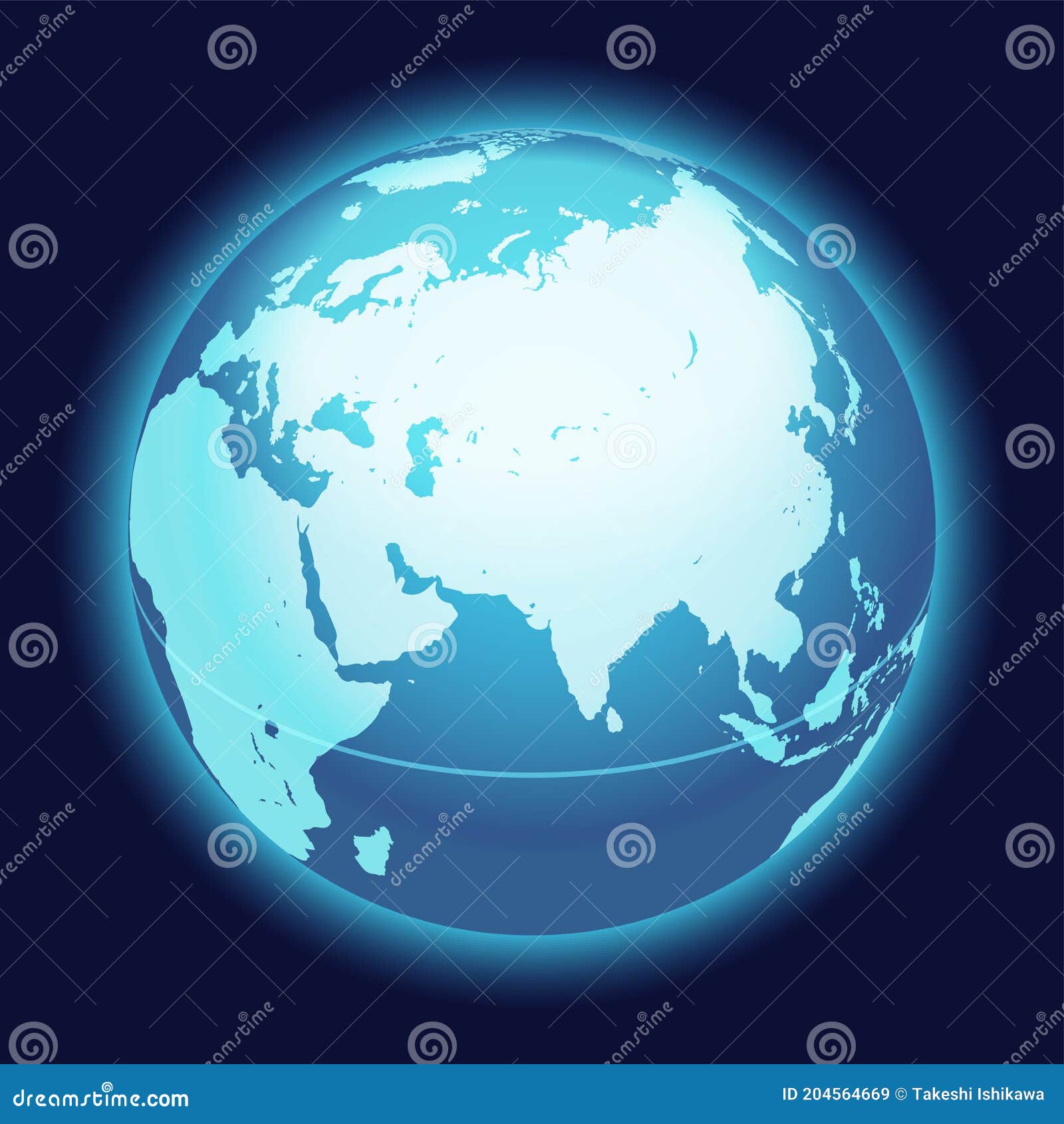 Vector World Globe Map. India, Middle East, Asia Centered Map. Blue ...
