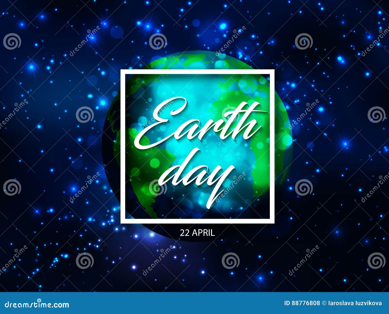 Vector World Globe Planet with Earth Day Text in White Square Frame ...