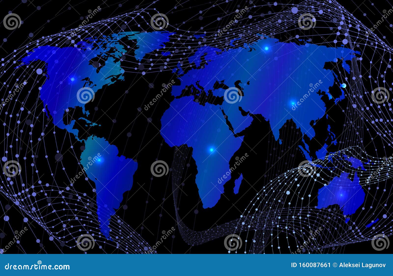 Vector World Map Background, Dark Colors and Shining Dots, Wireframe ...