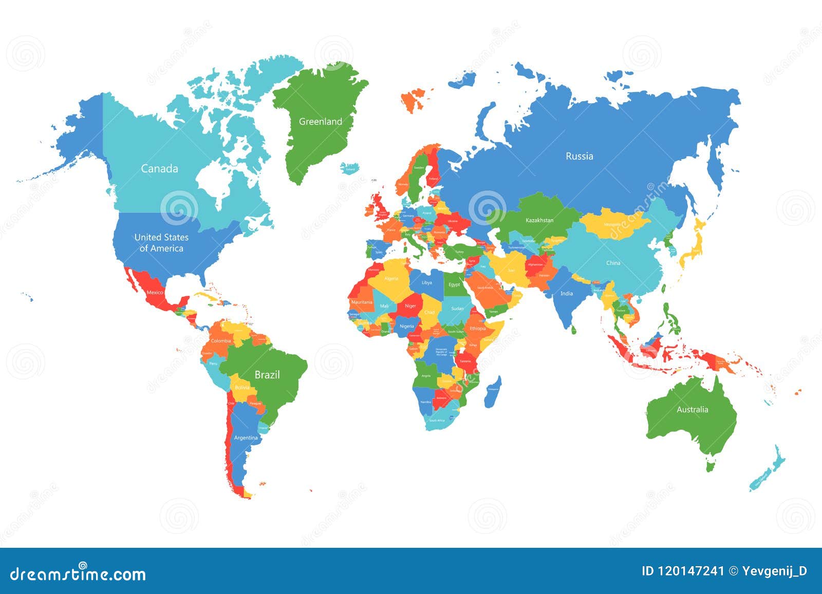 Vector World Map Colorful World Map With Countries Borders Detailed Map ... Vector World Map Colorful World Map With Countries Borders Detailed Map ...