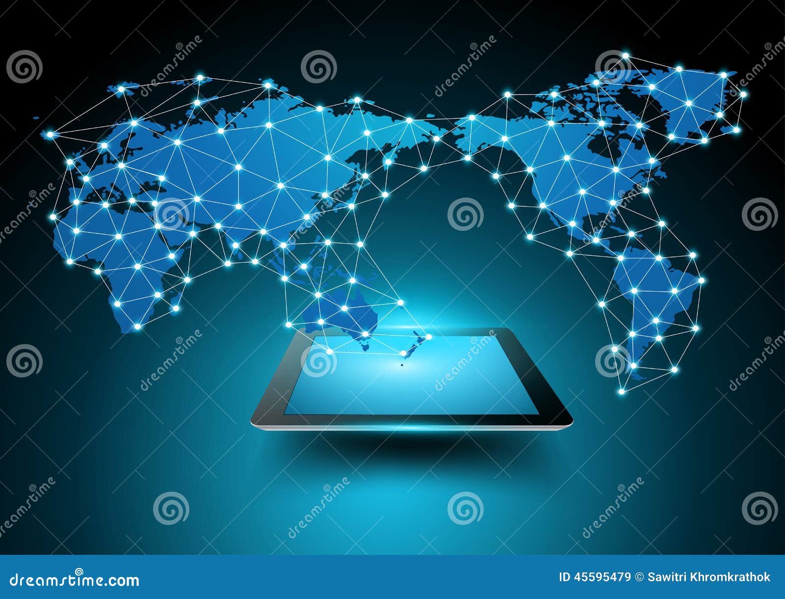 Vector World Map Connection with Tablet Computer Stock Vector ...