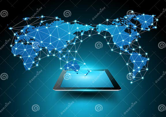 Vector World Map Connection with Tablet Computer Stock Vector ...