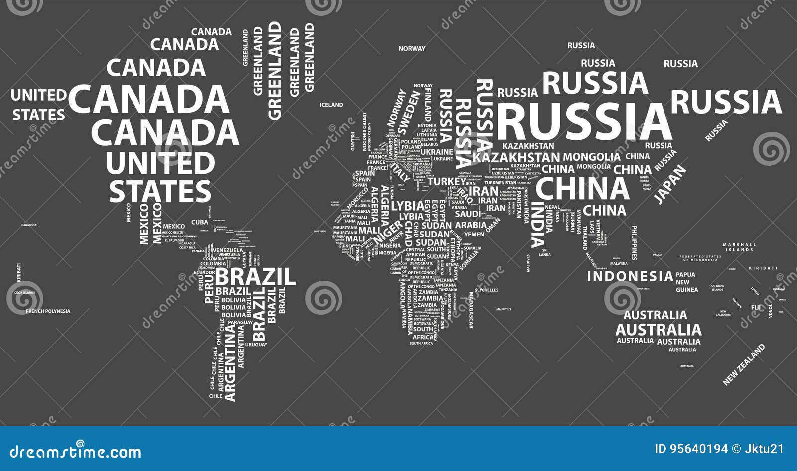 Vector World Map with Country Names in Typography Stock Vector ...