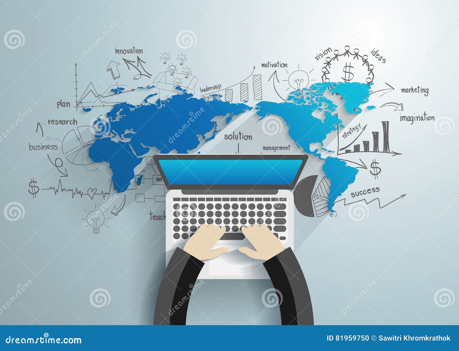 Vector World Map With Creative Drawing Charts And Graphs ...