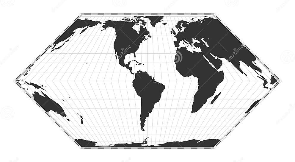 Vector World Map. Eckert II Projection. Plain World Geographical Map ...