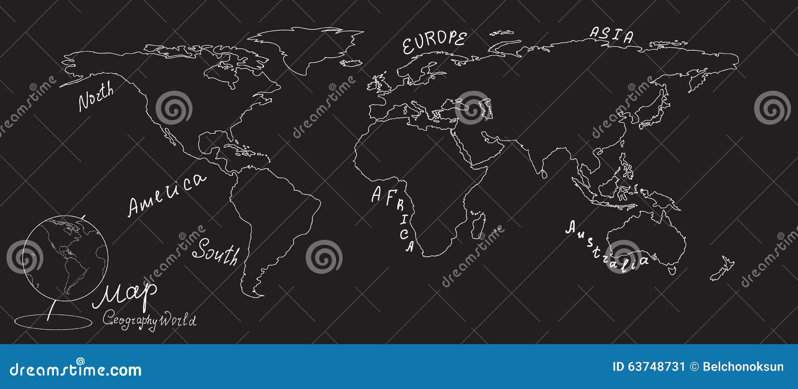 Vector World Map Handwritten by Chalk on Grey Board Stock Vector ...