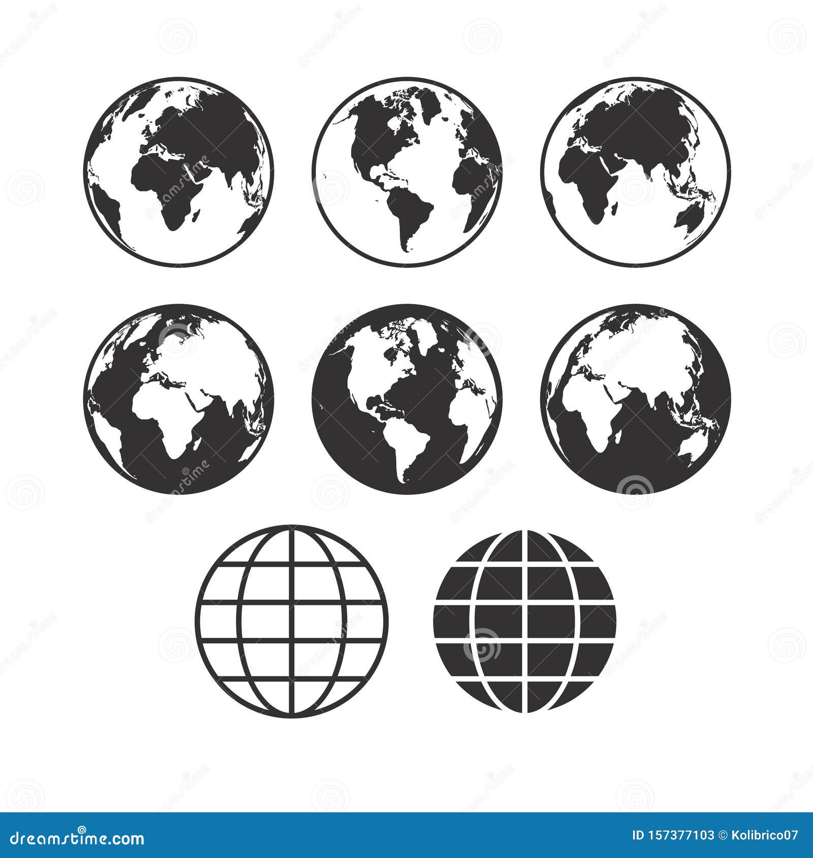 Vector World Map Icons. Globe Icons Stock Vector - Illustration of ...