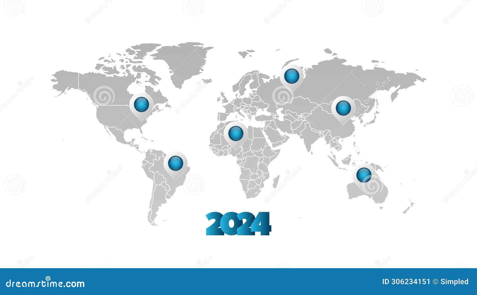 Vector World Map Infographic Symbo With Blue Gradient Map Pointers ...