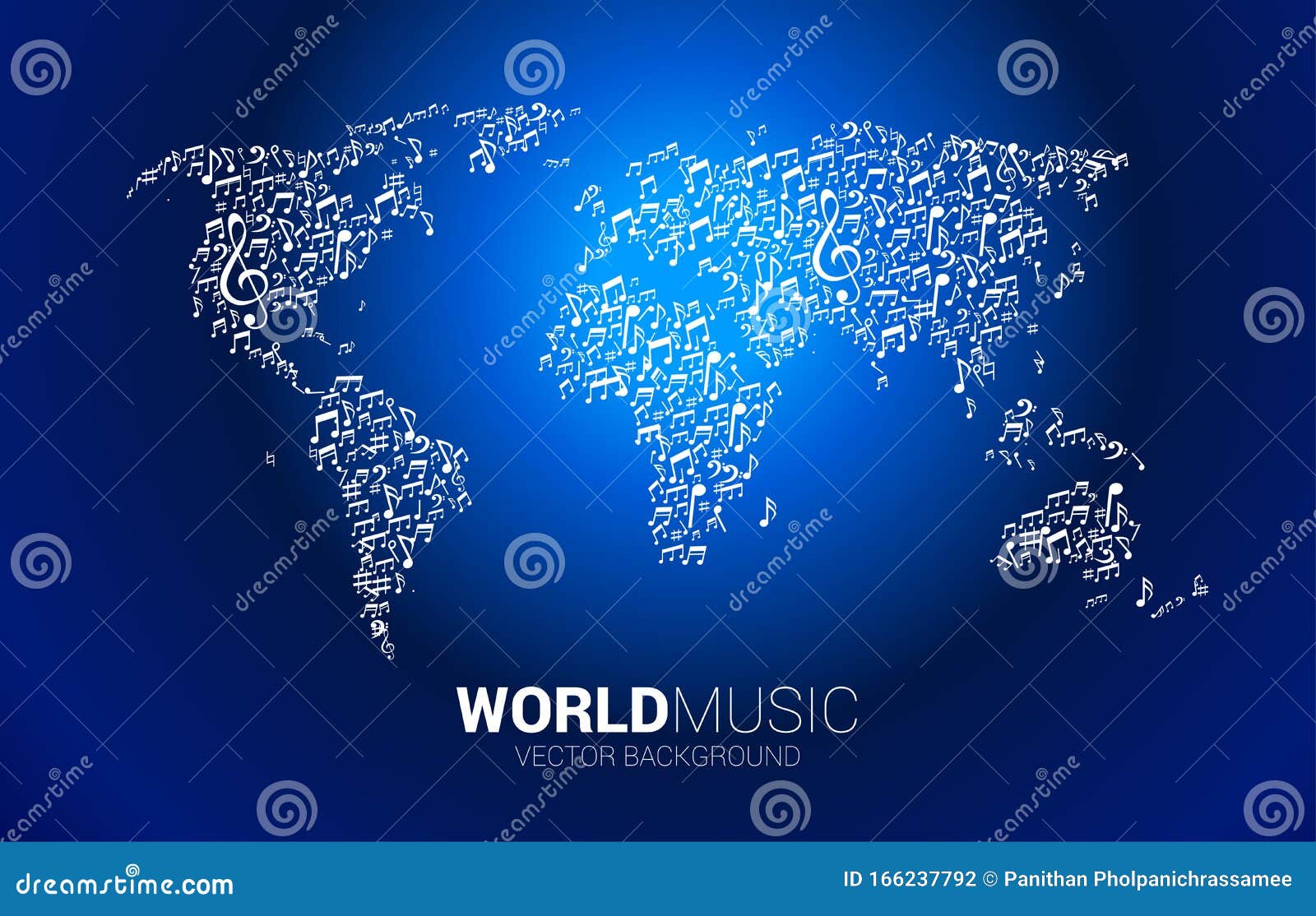 Vector World Map from Music Melody Note Dancing Flow. Stock ...