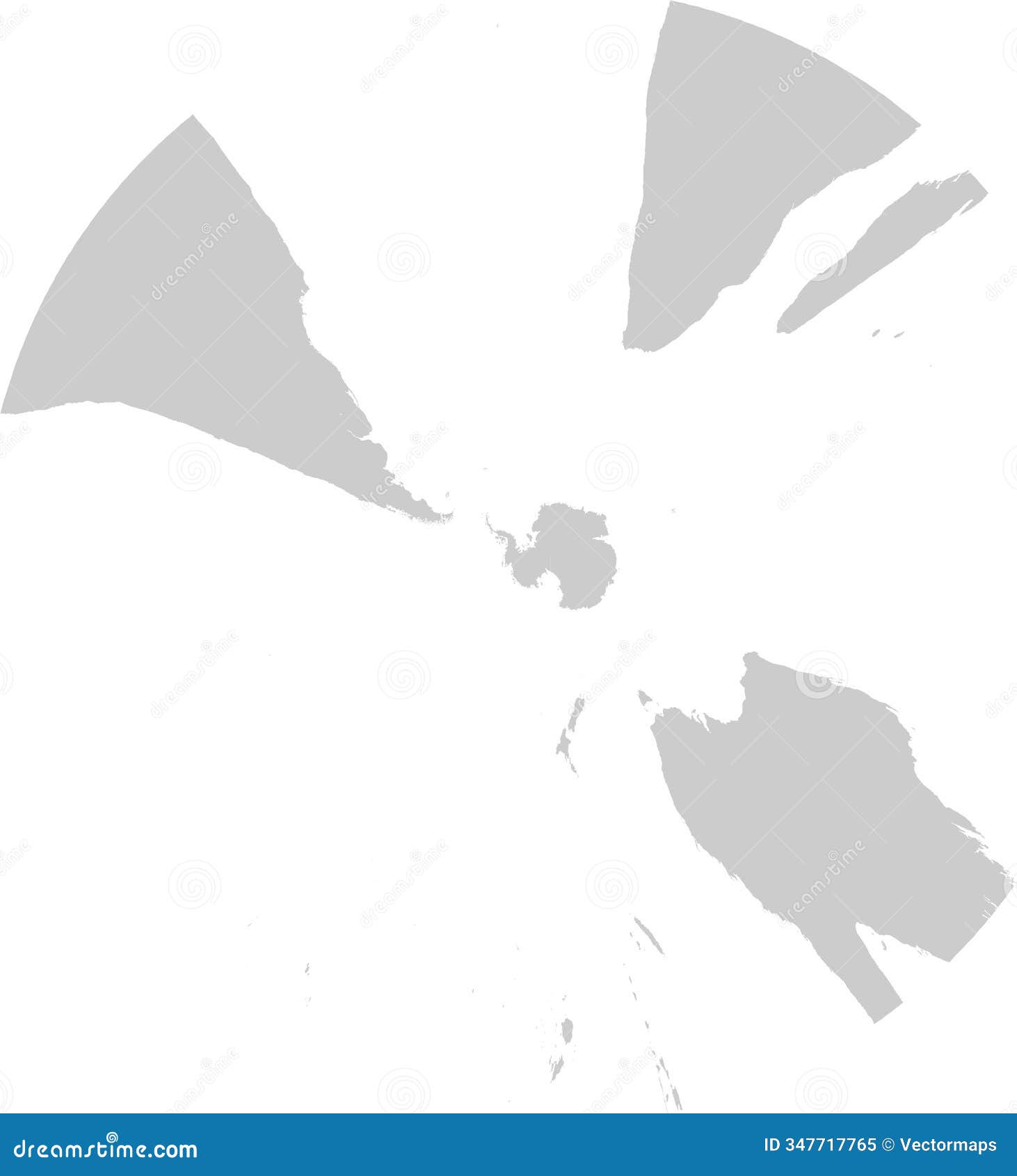 World Map with Outline in South Pole Gnomonic Coordinate System Stock ...