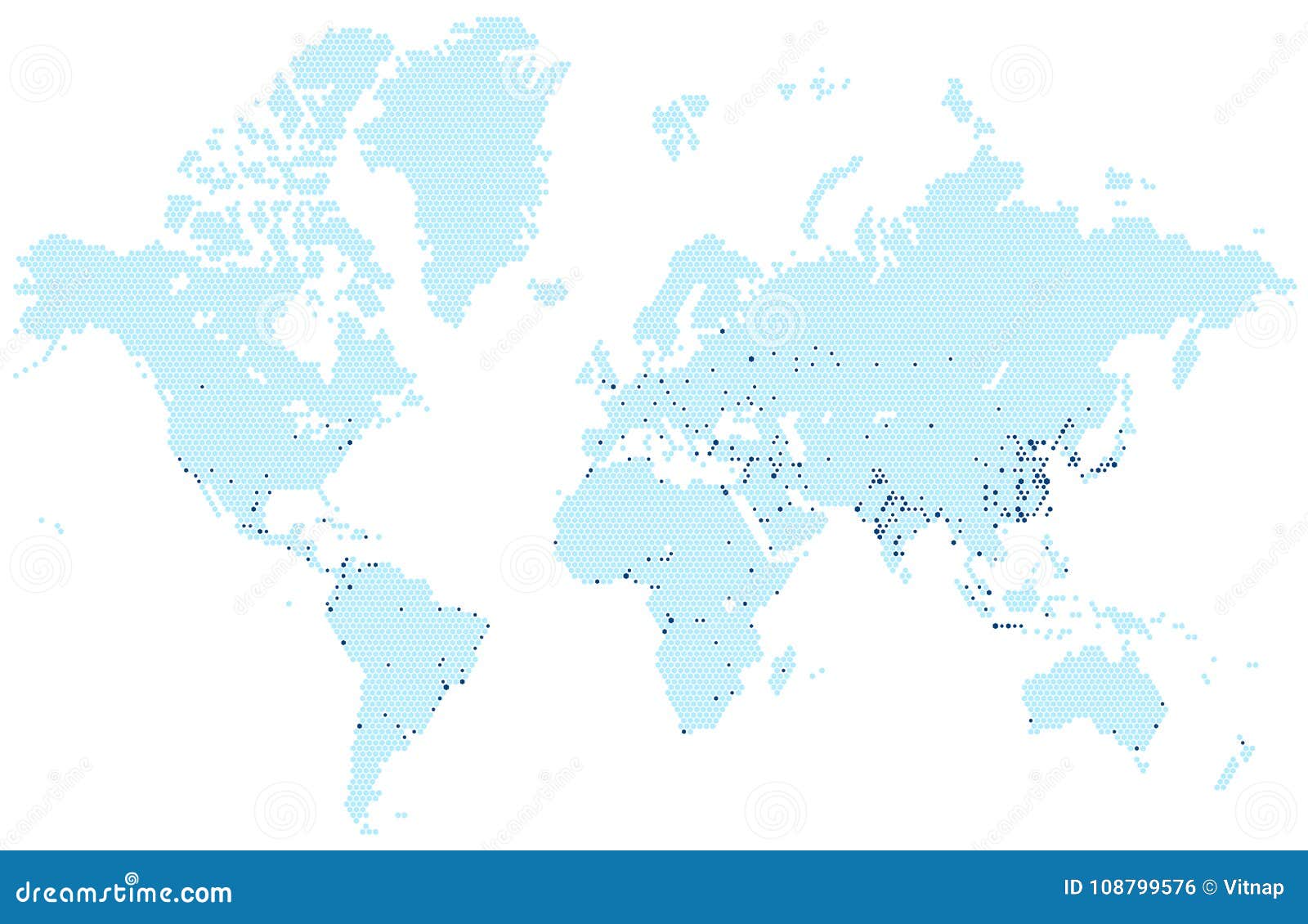 Vector World Map Stylized Using Hexagons with the Biggest Cities Stock ...