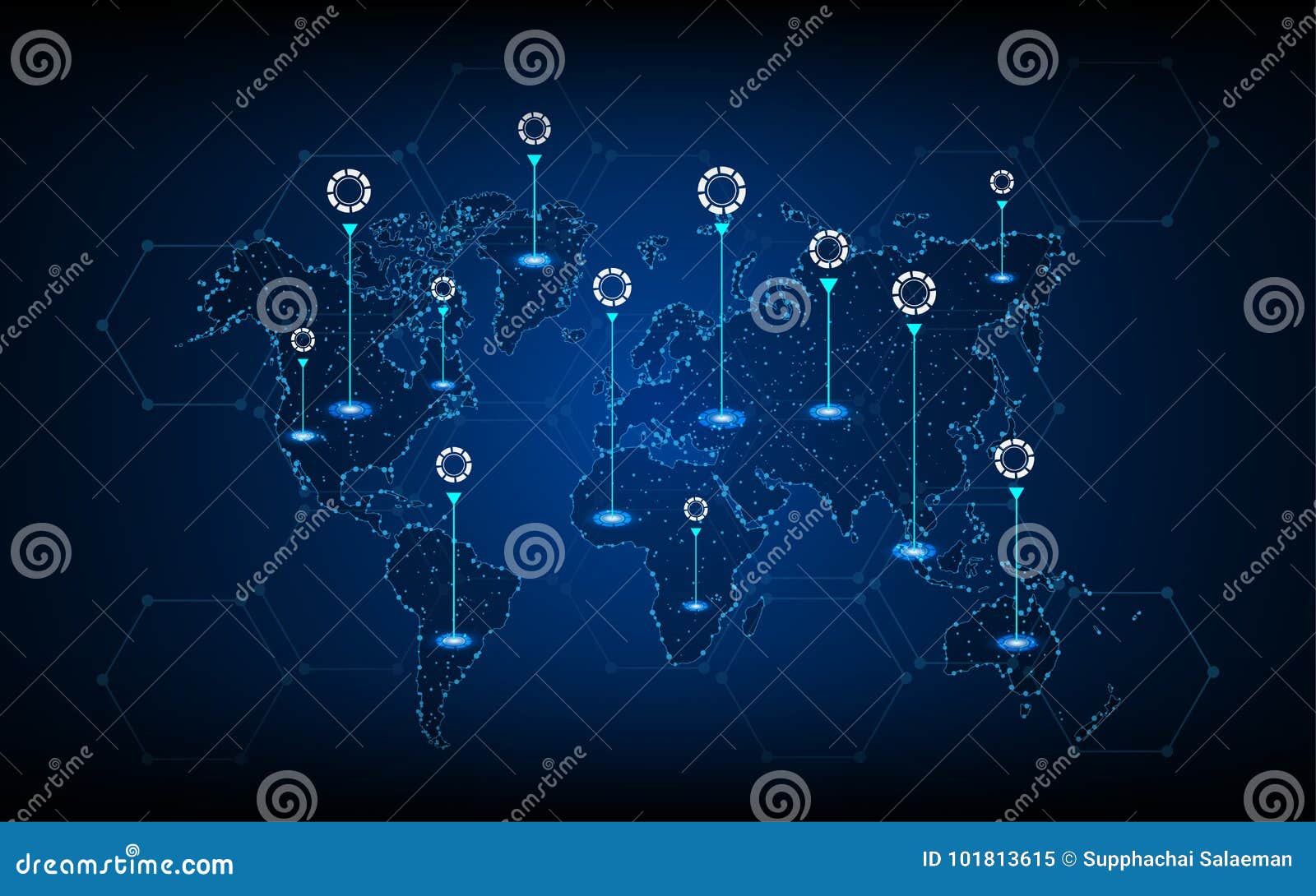 Vector World Map Technology Telecommunications Concept Background Stock ...