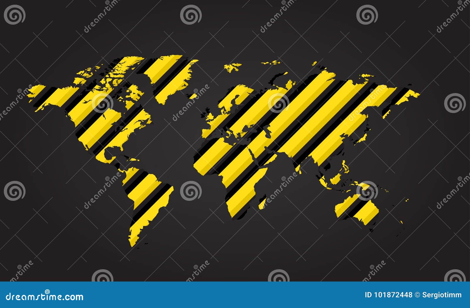 Vector World Map of Yellow and Black Stripes Danger Warning on a Gray ...