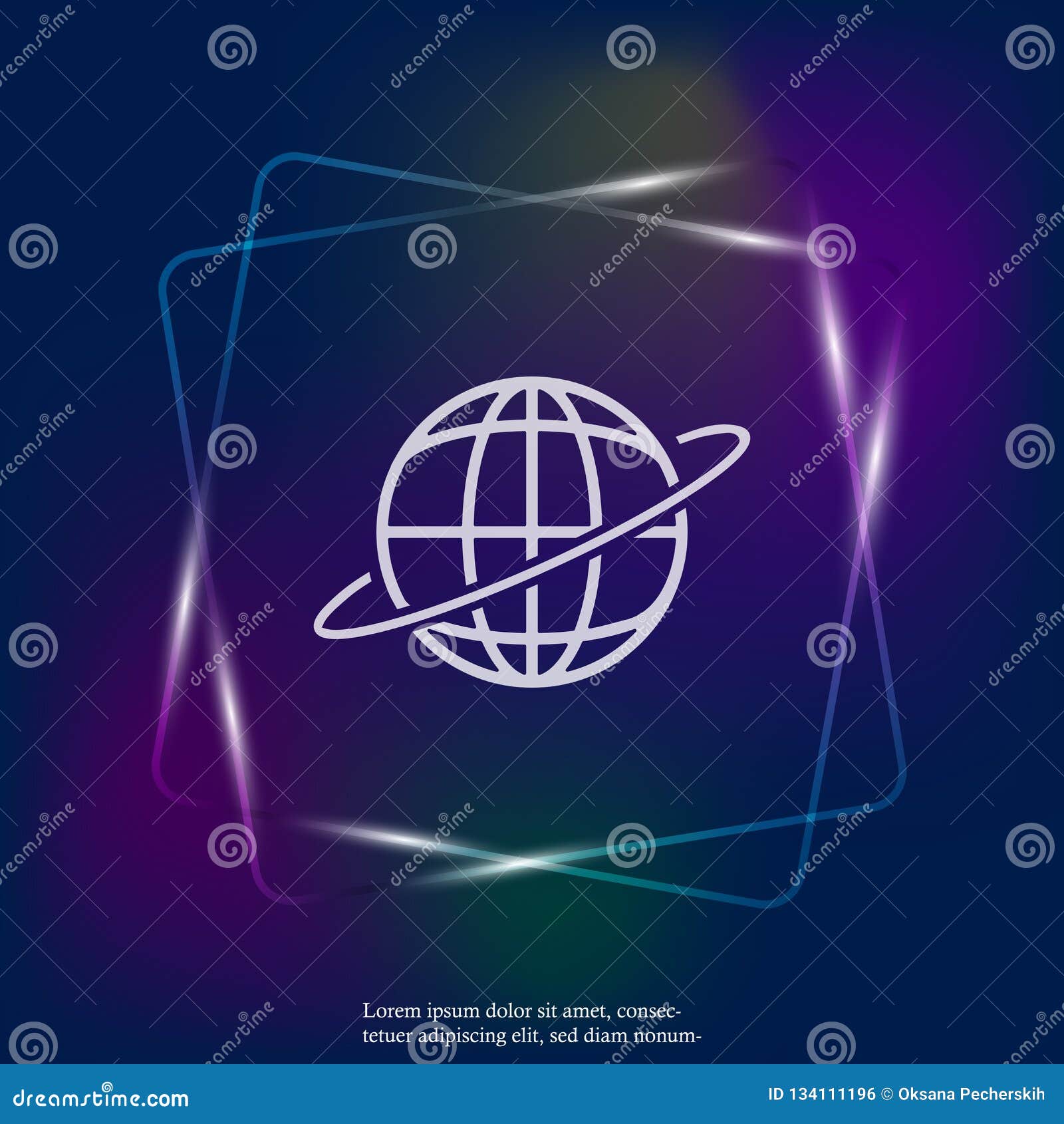 Vector World Neon Light Icon. Flat Globe Icon. Layers Grouped for Easy ...