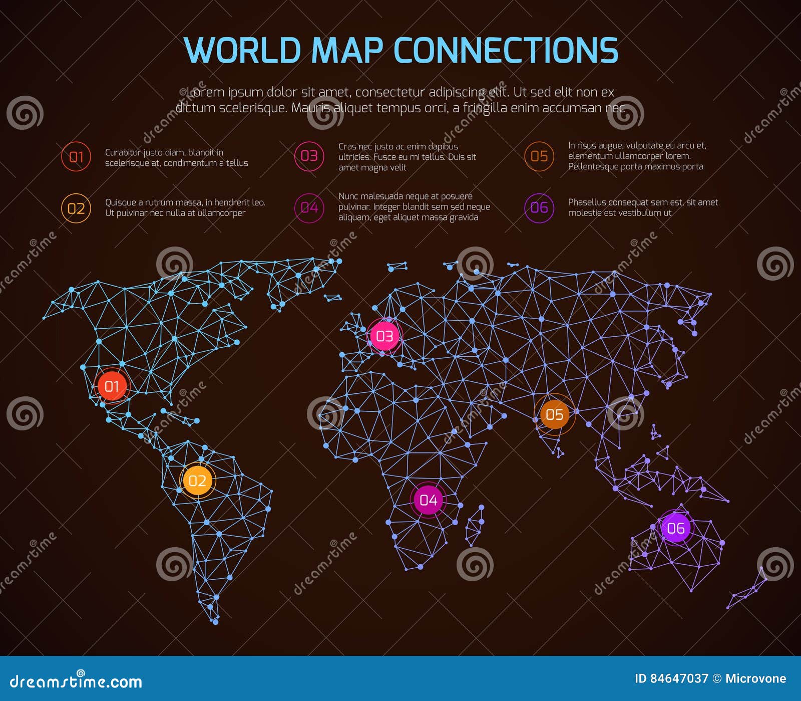 Vector World Polygonal Map Communication Infographic Template with ... Vector World Polygonal Map Communication Infographic Template with ...