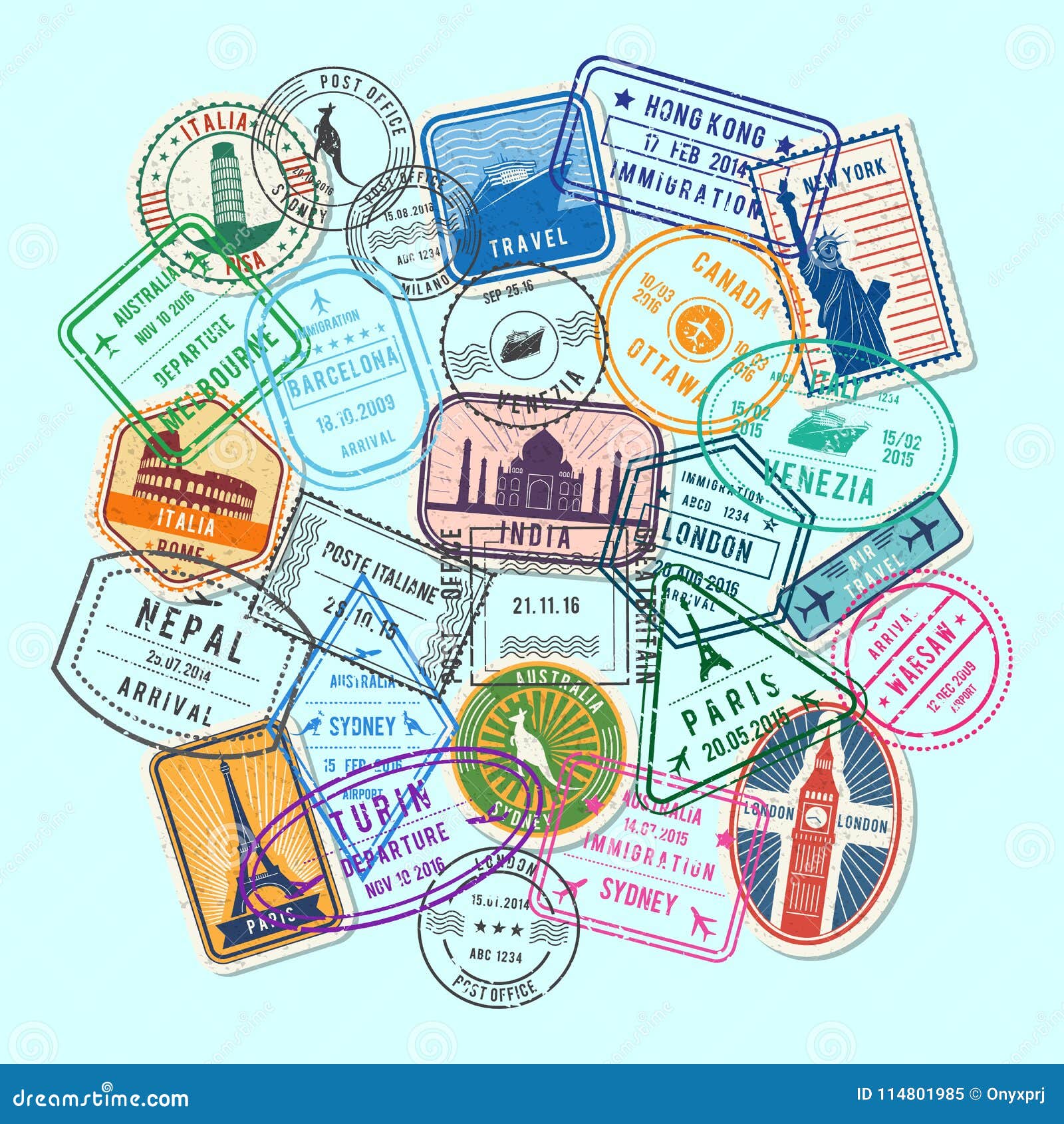 Vector World Post Stamp Marks Stock Vector - Illustration of postal ...