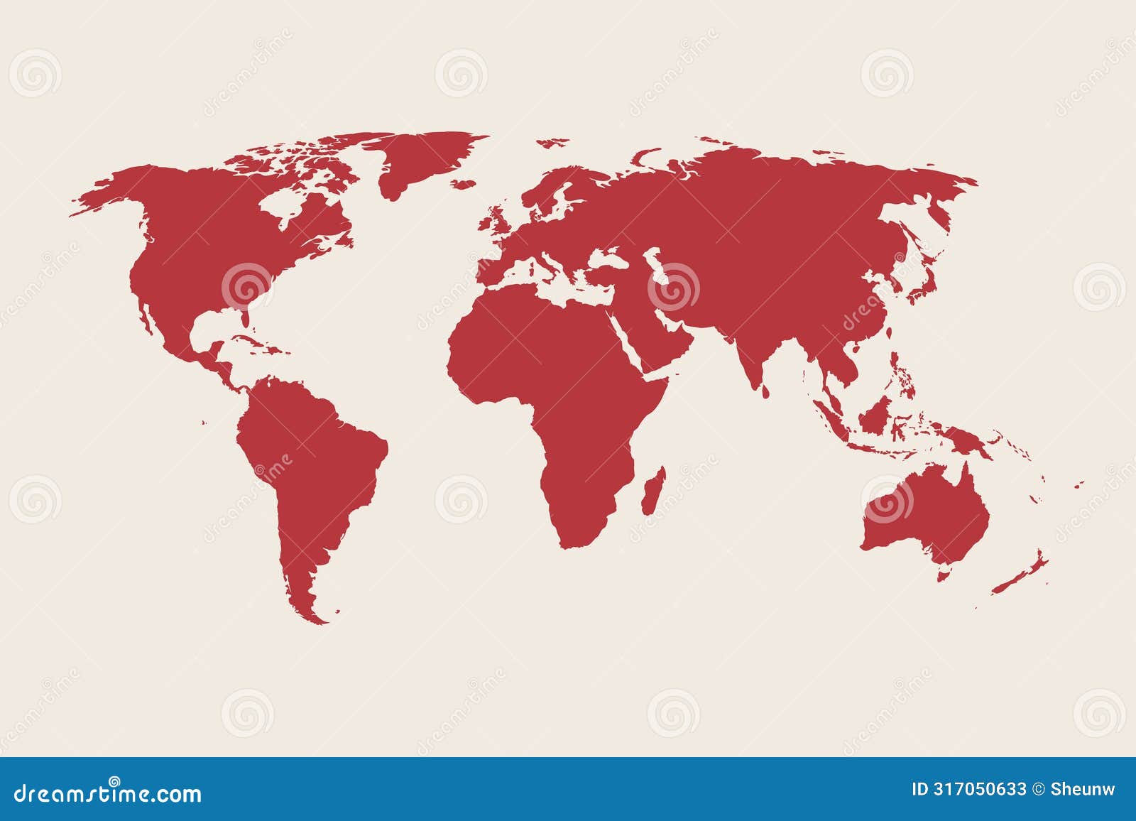 Vector World Red Map Isolated on Beige Background. Detailed World Atlas ...