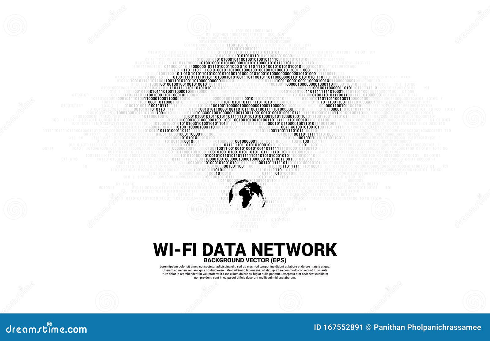 Vector World with Wi-fi Mobile Data Icon with One and Zero Binary Code ...