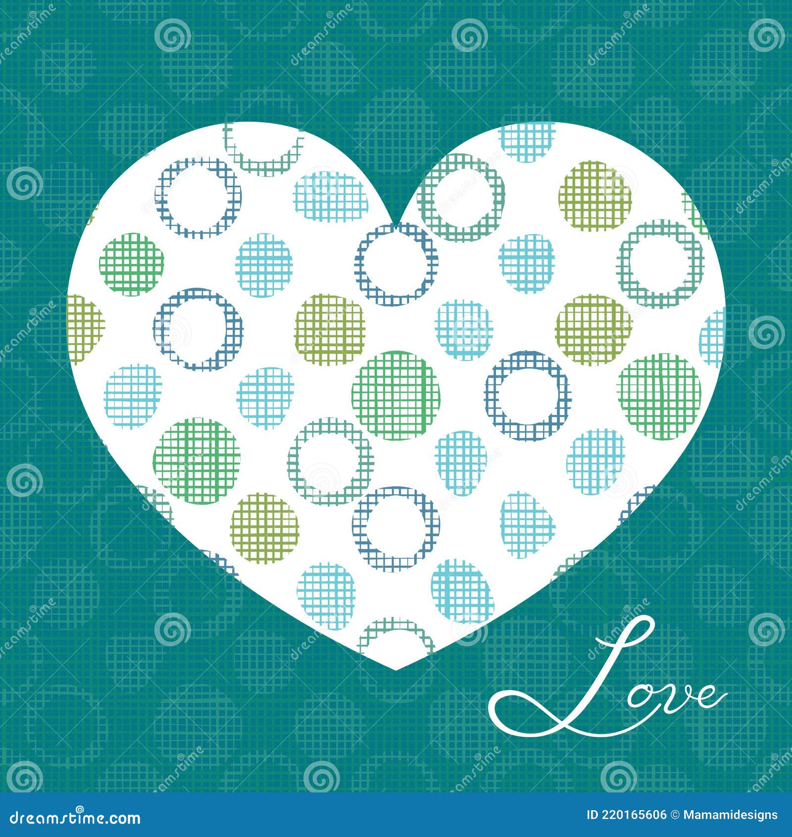 Vector Woven Fabric Texture in Bubbles and Dots. Heart Silhouette ...