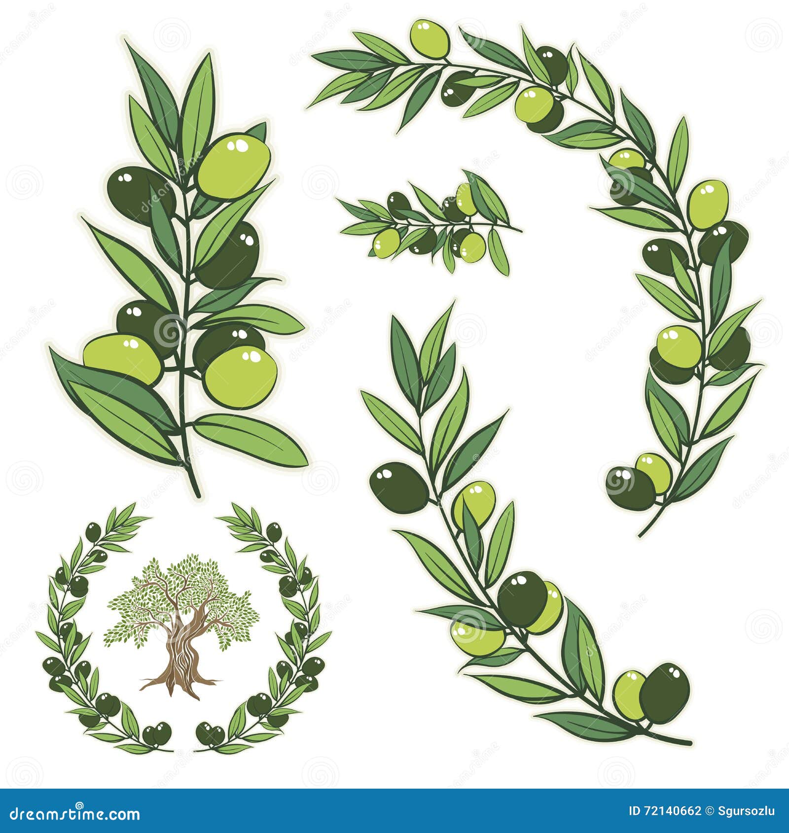 Vector Wreath with Olive Branch and Olive Tree. Stock Vector ...