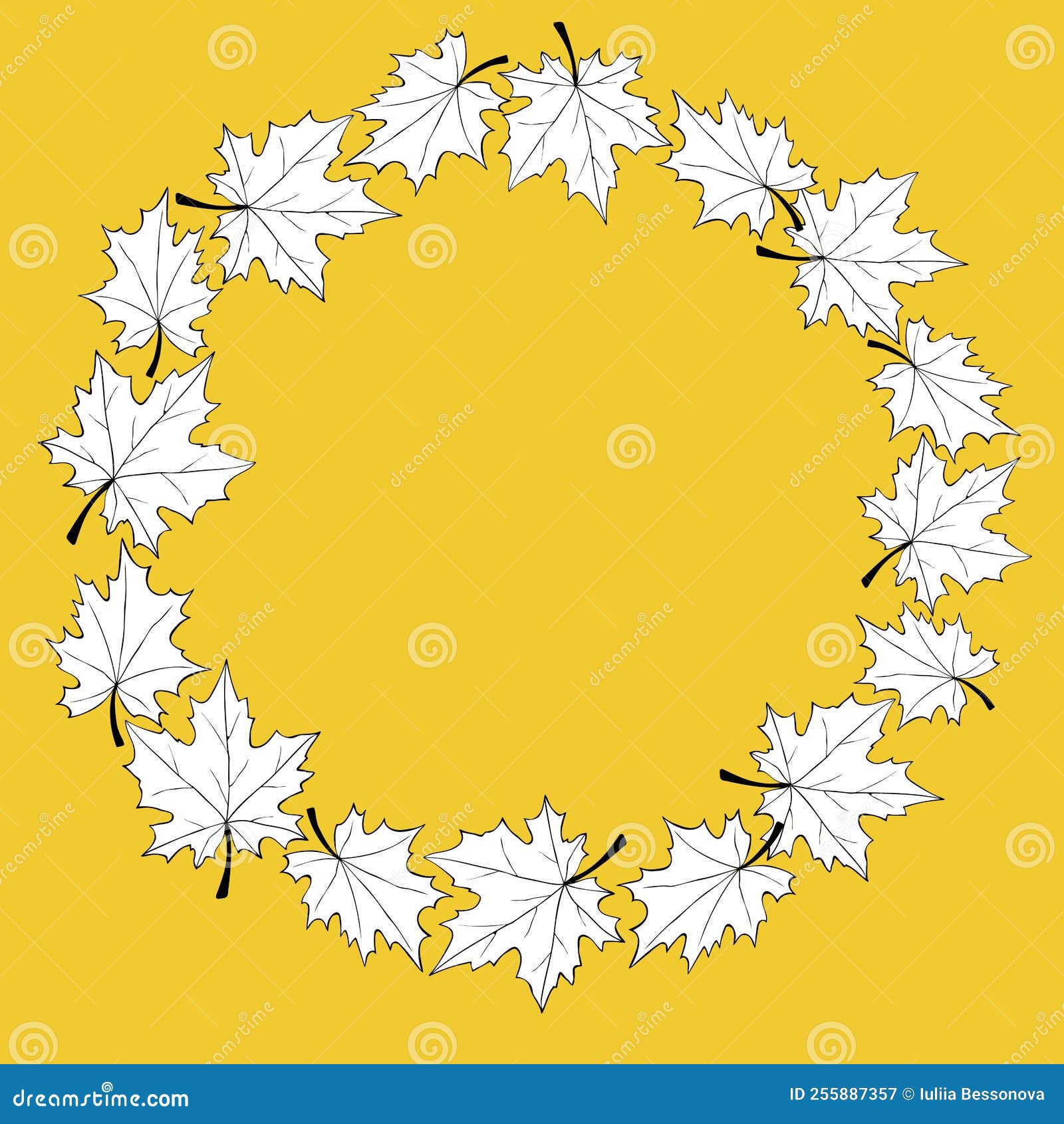 Vector Wreath of White Maple Leaves. Round Frame in Flat Style Stock ...