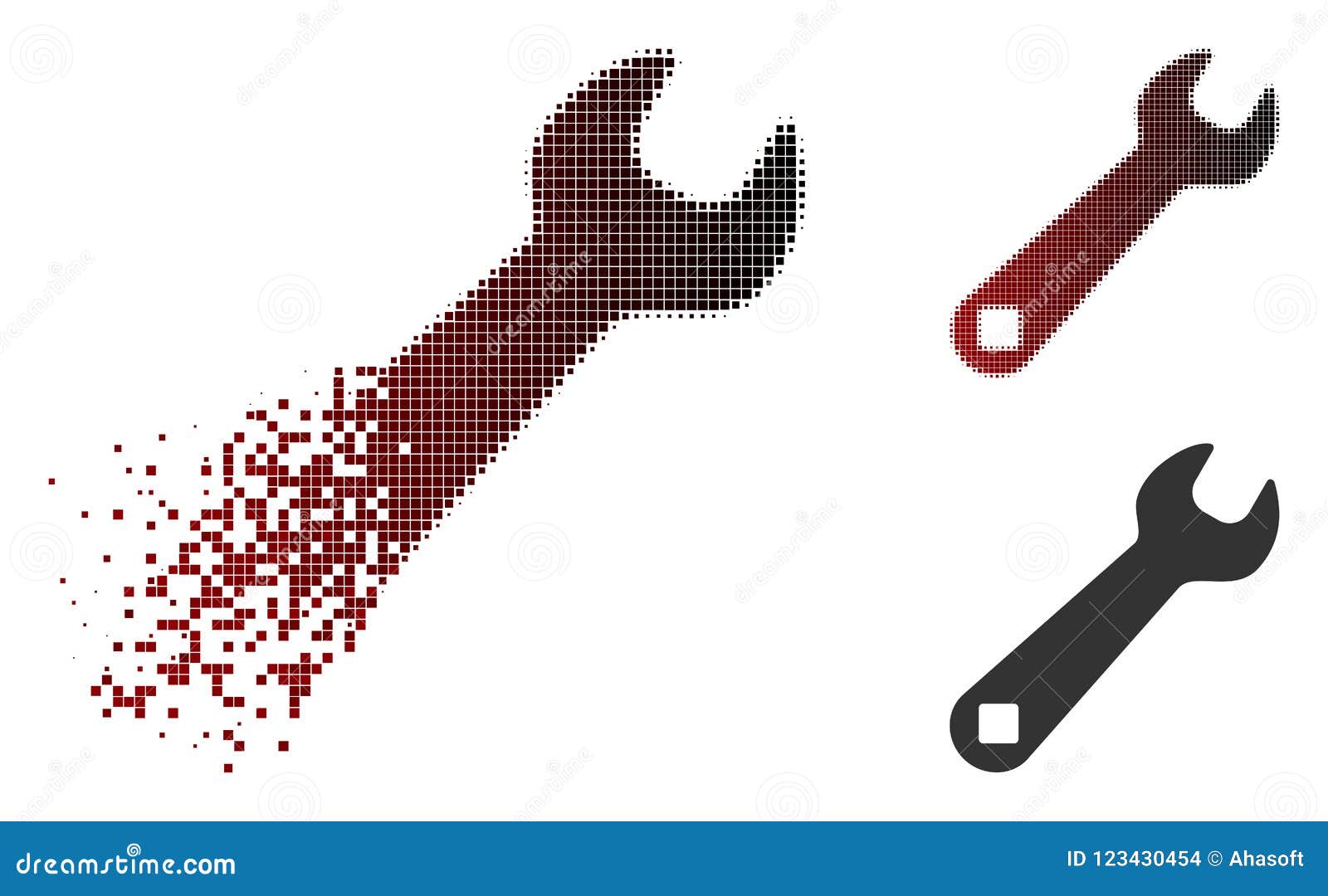 Destructed Pixel Halftone Wrench Icon Stock Vector - Illustration of ...