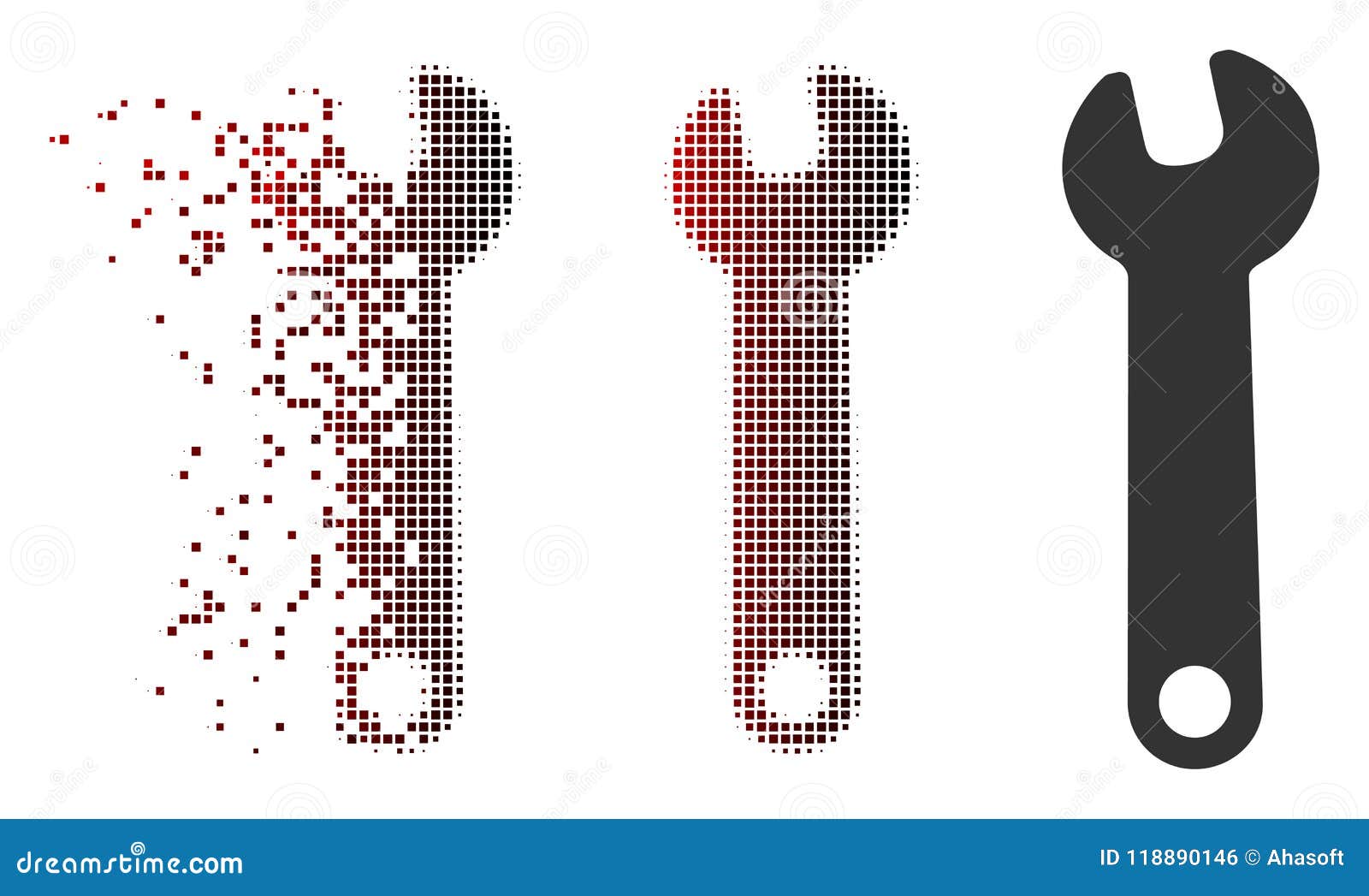 Fragmented Pixel Halftone Wrench Icon Stock Vector - Illustration of ...