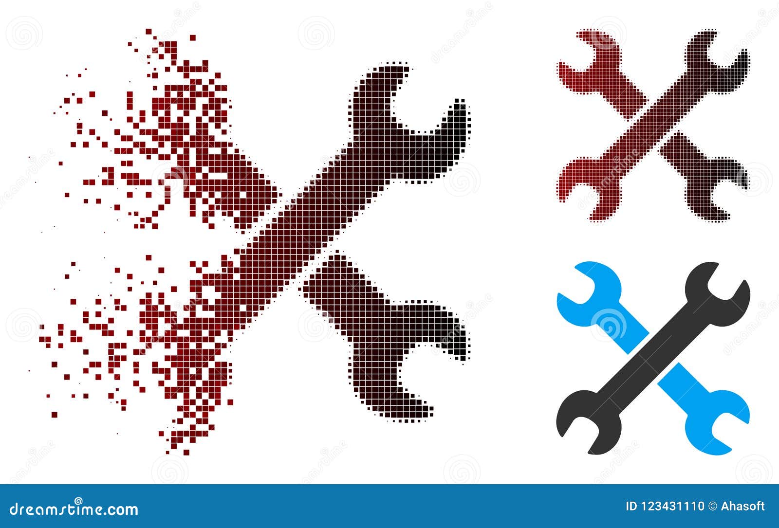 Broken Pixel Halftone Wrenches Icon Stock Vector - Illustration of ...