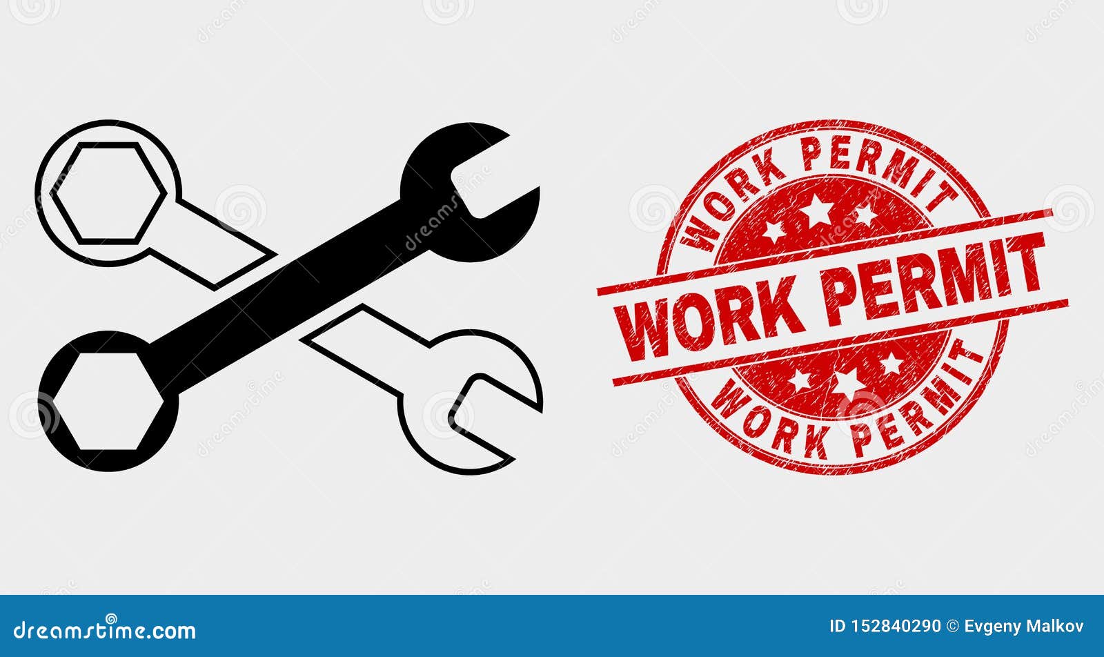 Vector Wrenches Icon and Grunge Work Permit Watermark Stock Vector ...