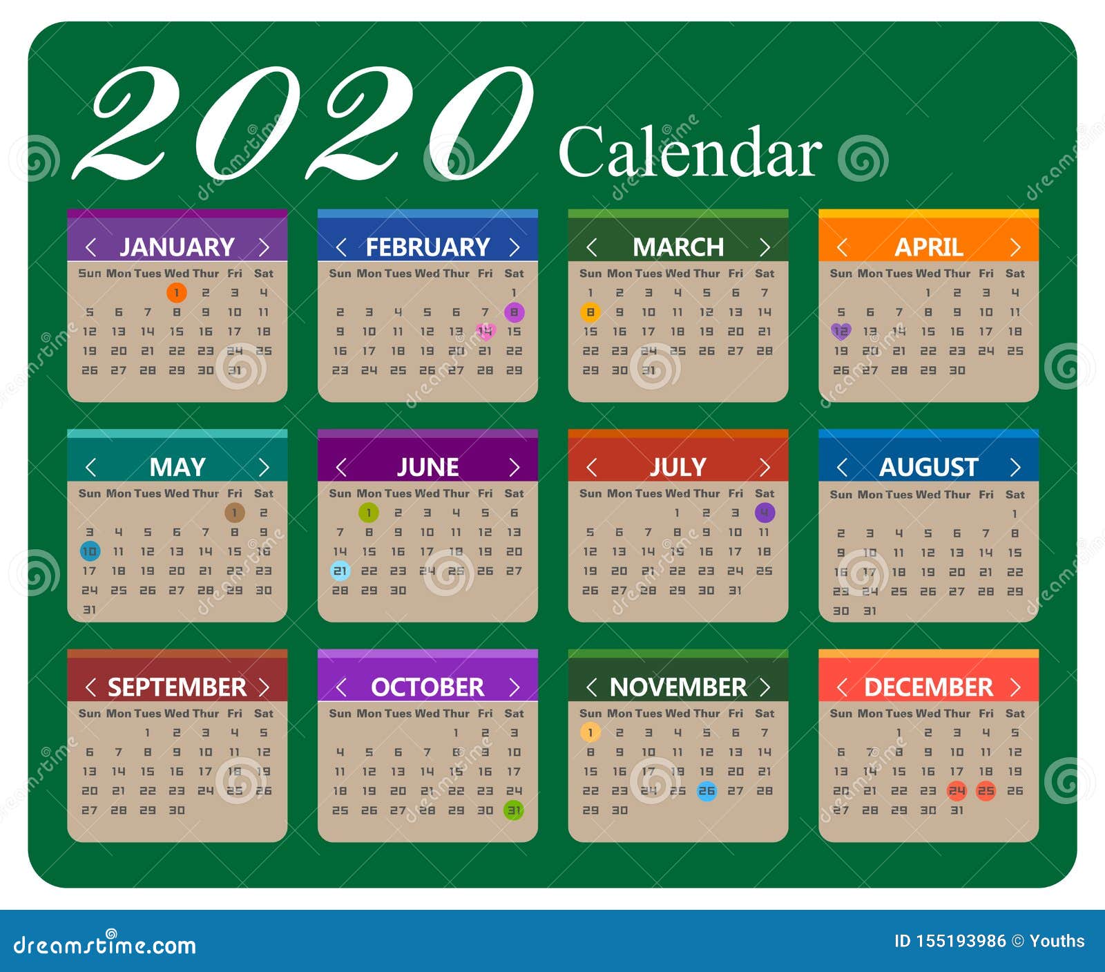 Vector Year of 2020 Calendar Background Stock Vector - Illustration of ...