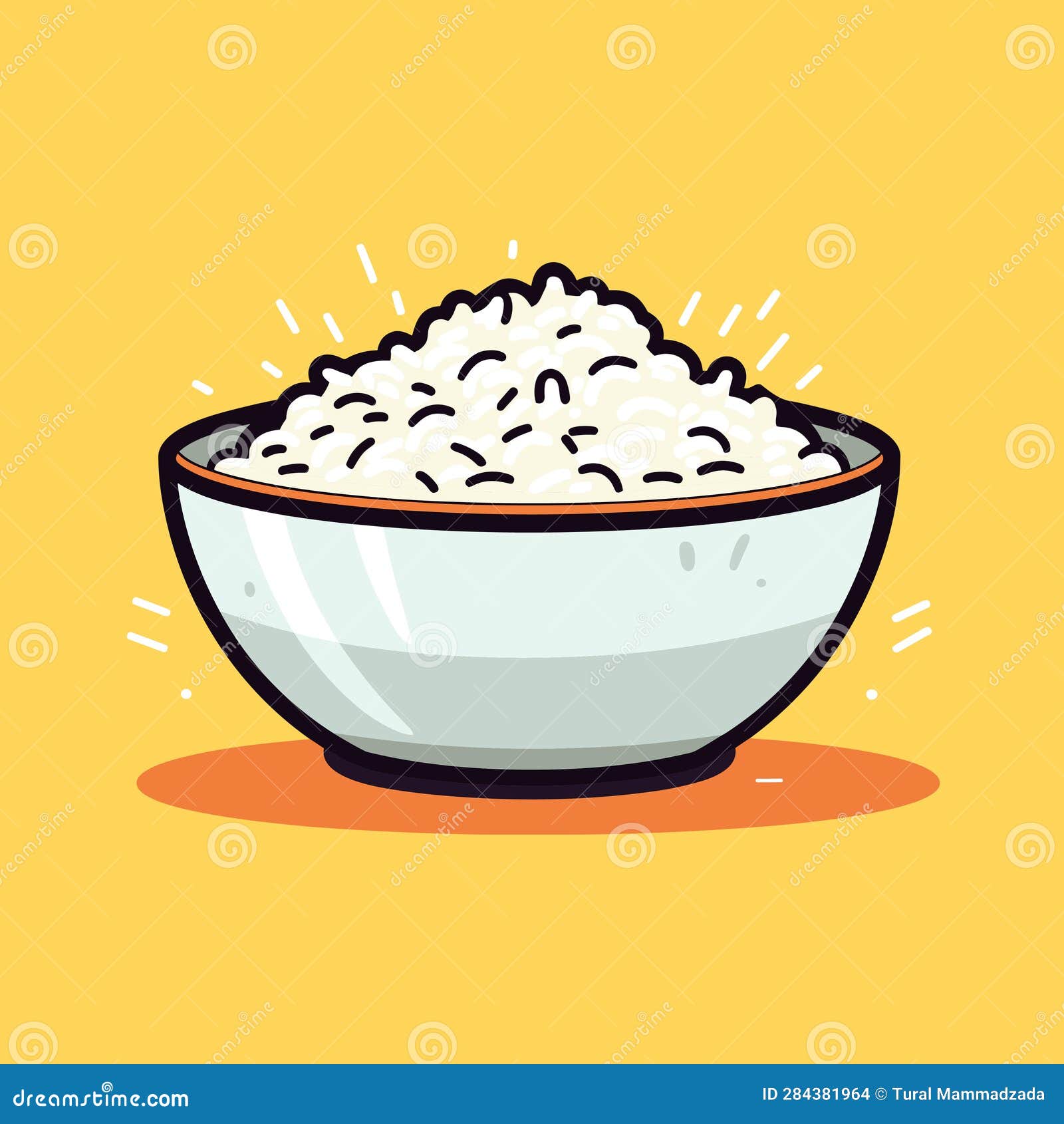 Vector of a Yellow Background with a Bowl of Rice in the Center Stock ...