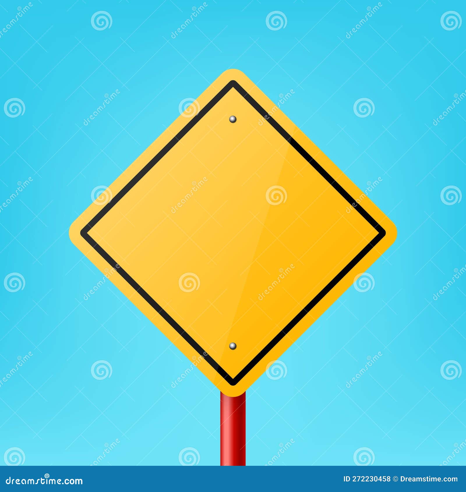 Vector Yellow Blank Diamond Shaped Road Sign Frame Icon Closeup on Blue ...