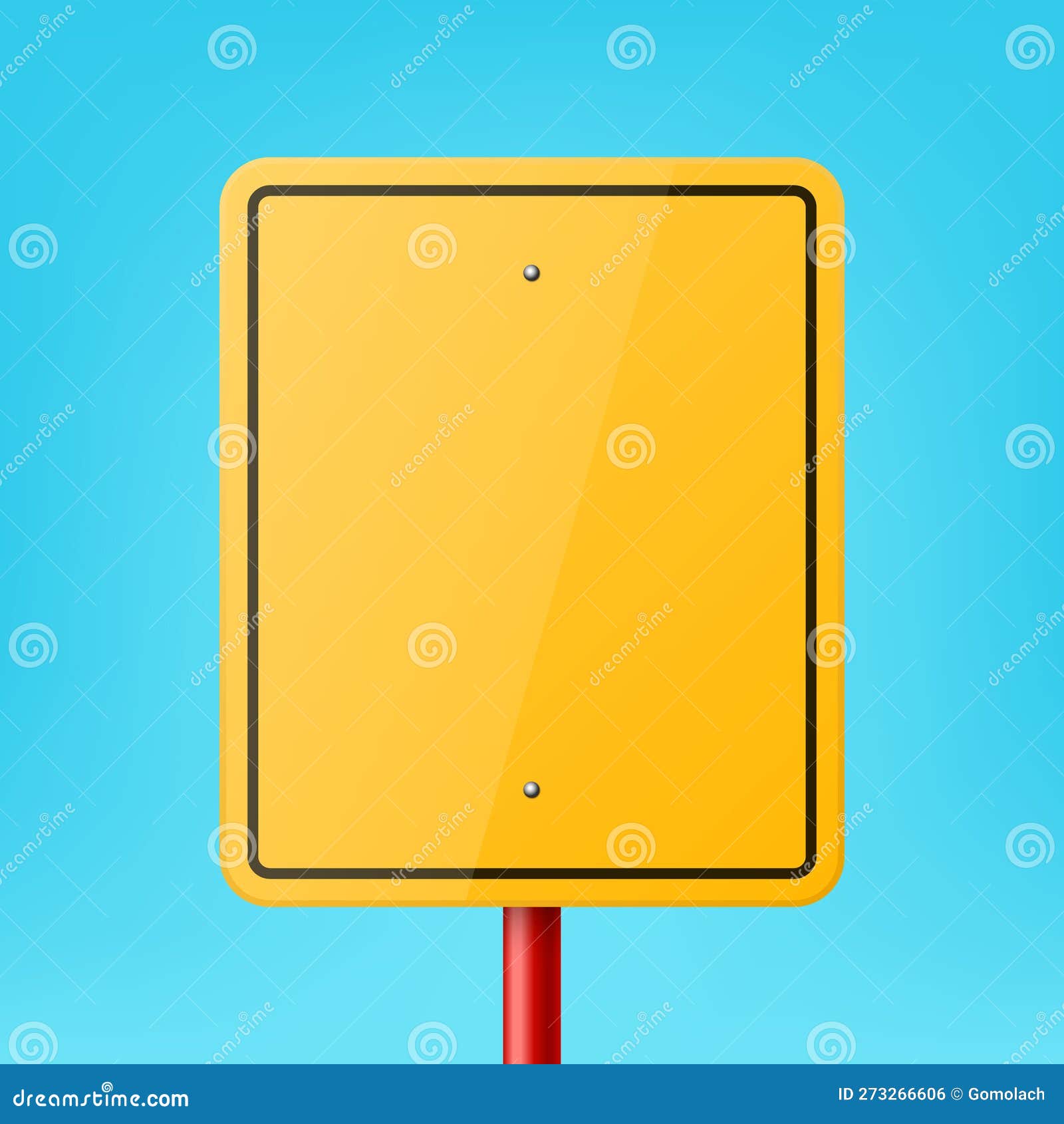 Vector Yellow Blank Rectangular Road Sign Frame Icon Closeup on Blue ...
