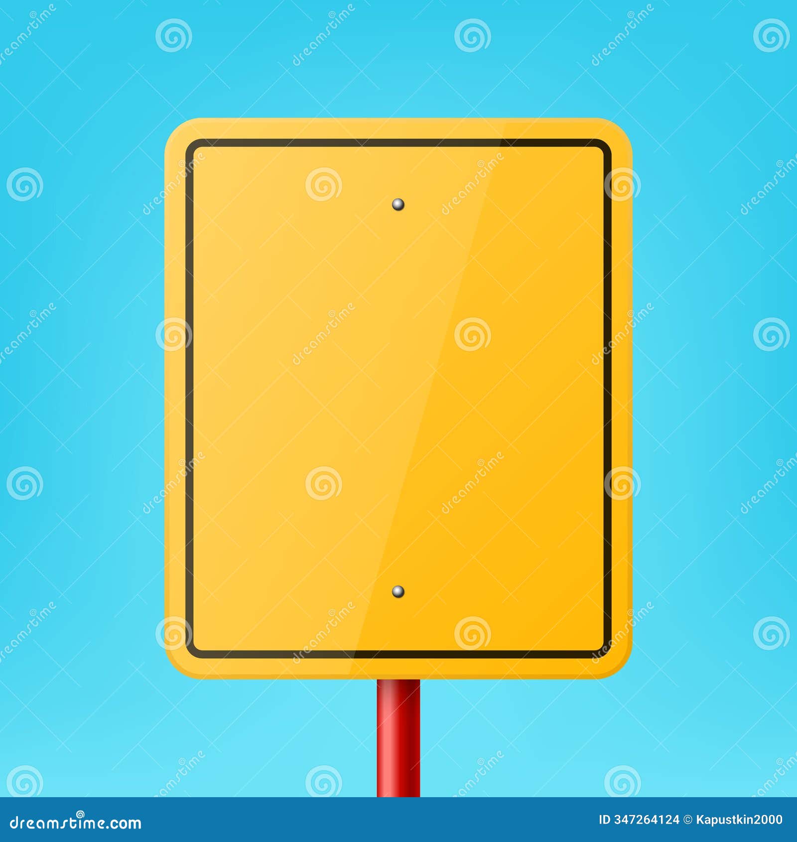 Vector Yellow Blank Rectangular Road Sign Frame Icon Closeup on Blue ...