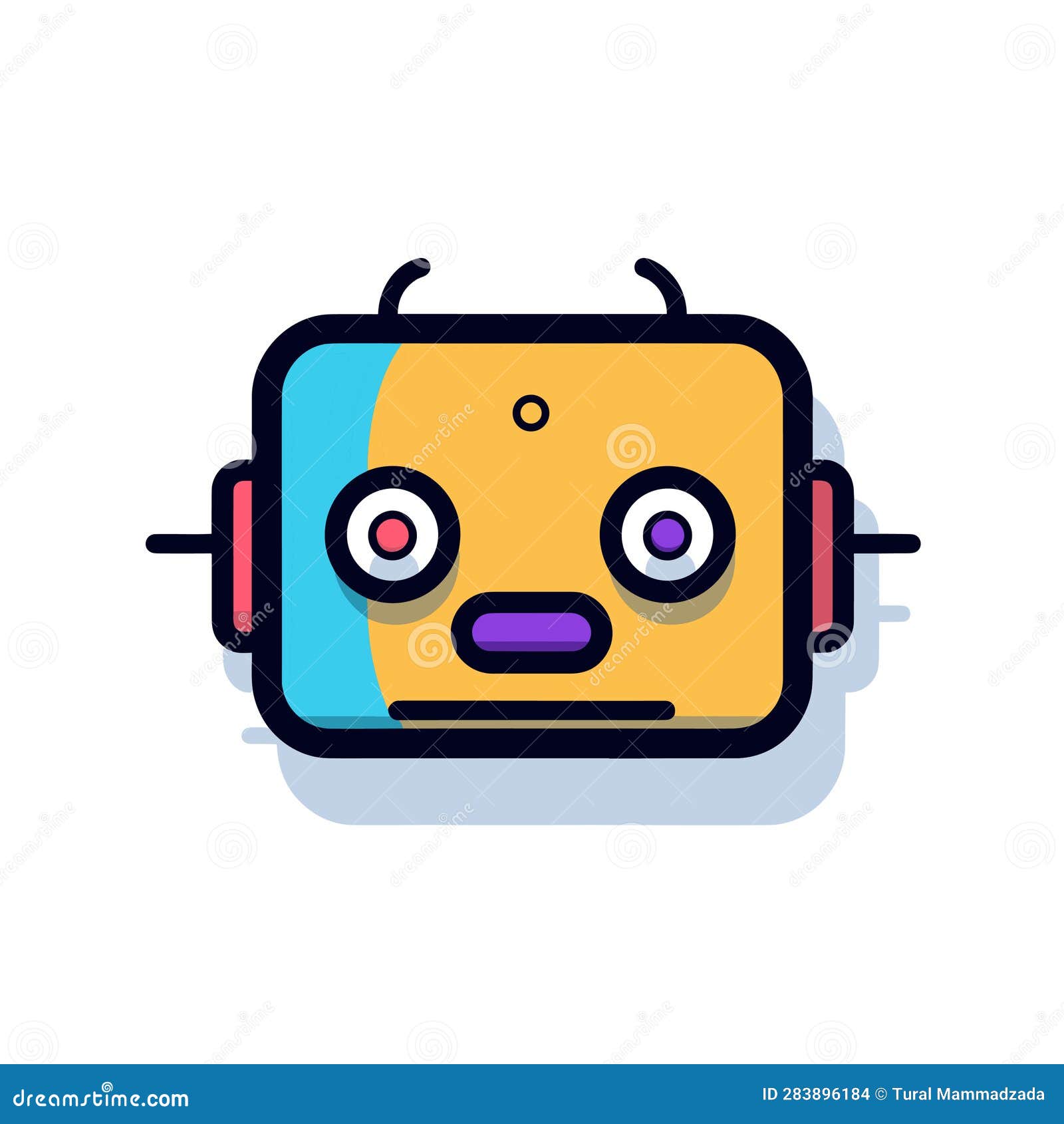 Vector of a Yellow and Blue Robot with Big Eyes, in a Flat and ...