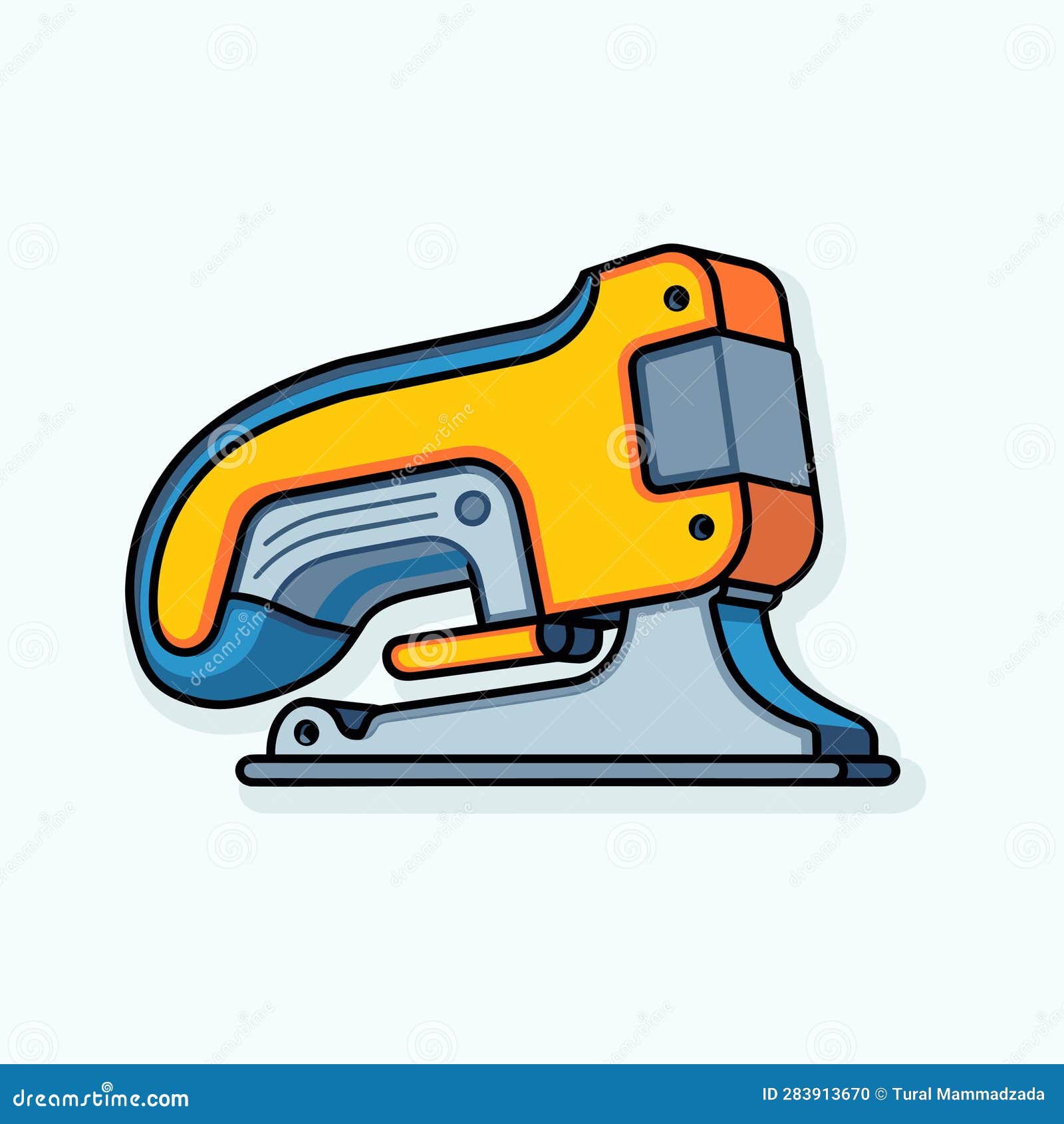 Blue Stapler Fastening Paper With Metal Staples On Yellow Background ...