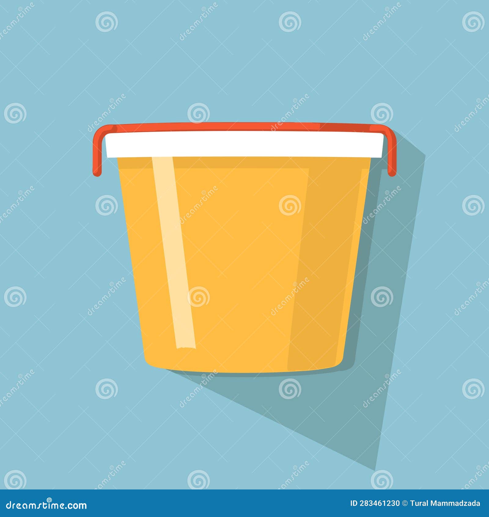 Vector of a Yellow Bucket with a Red Handle on a Blue Background Stock ...
