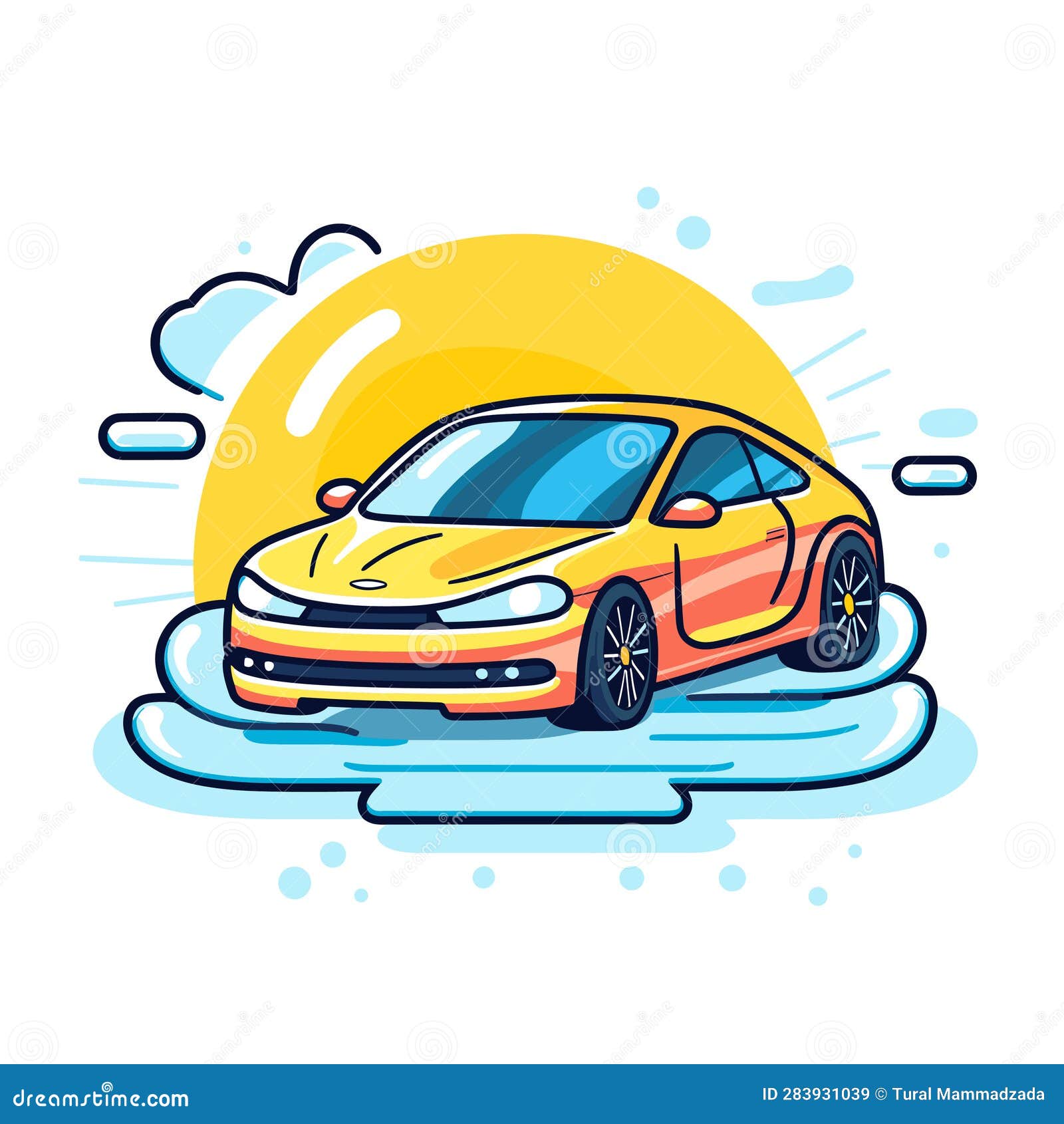 Vector of a Yellow Car Driving on Water, a Unique and Unexpected Sight ...
