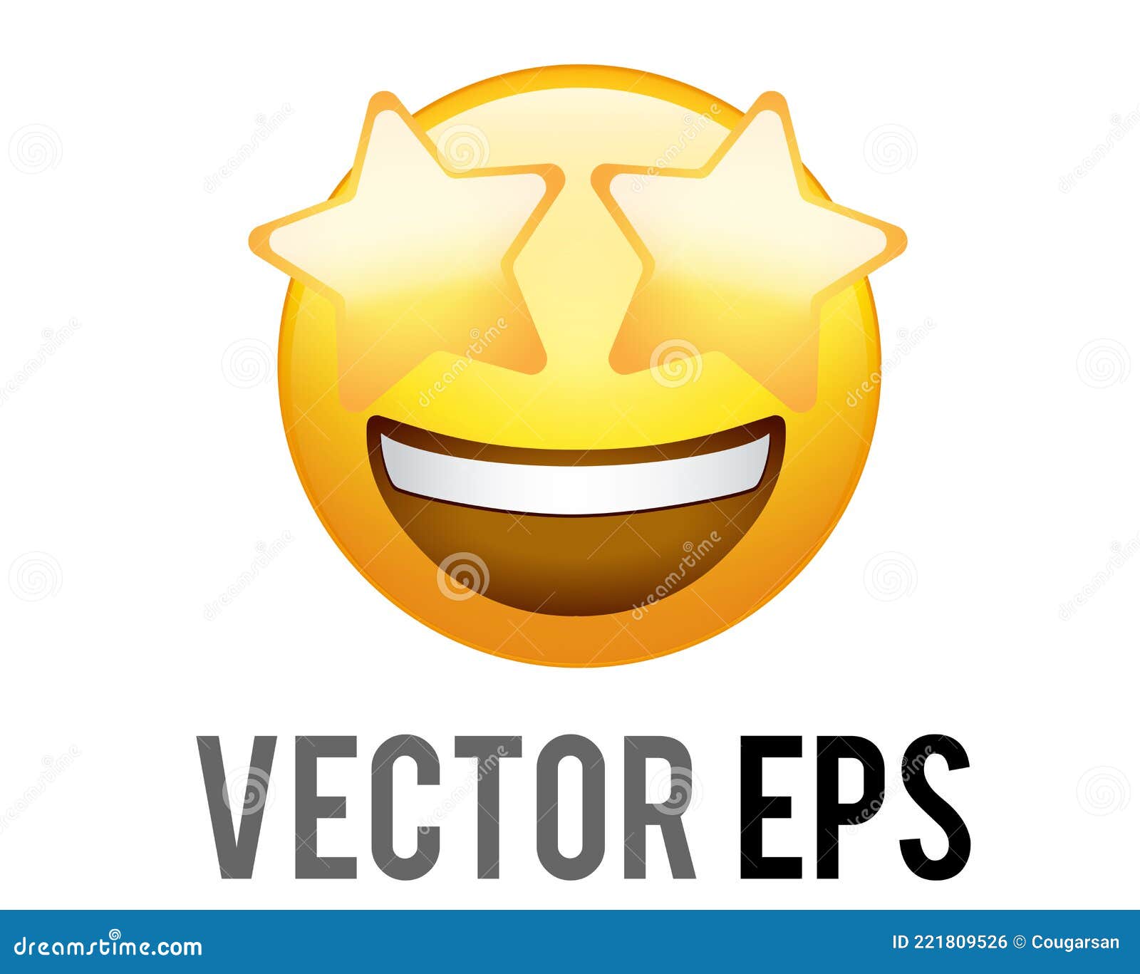 Vector Yellow Exciting Laughing, Smiling Face Flat Icon with Star Eyes ...