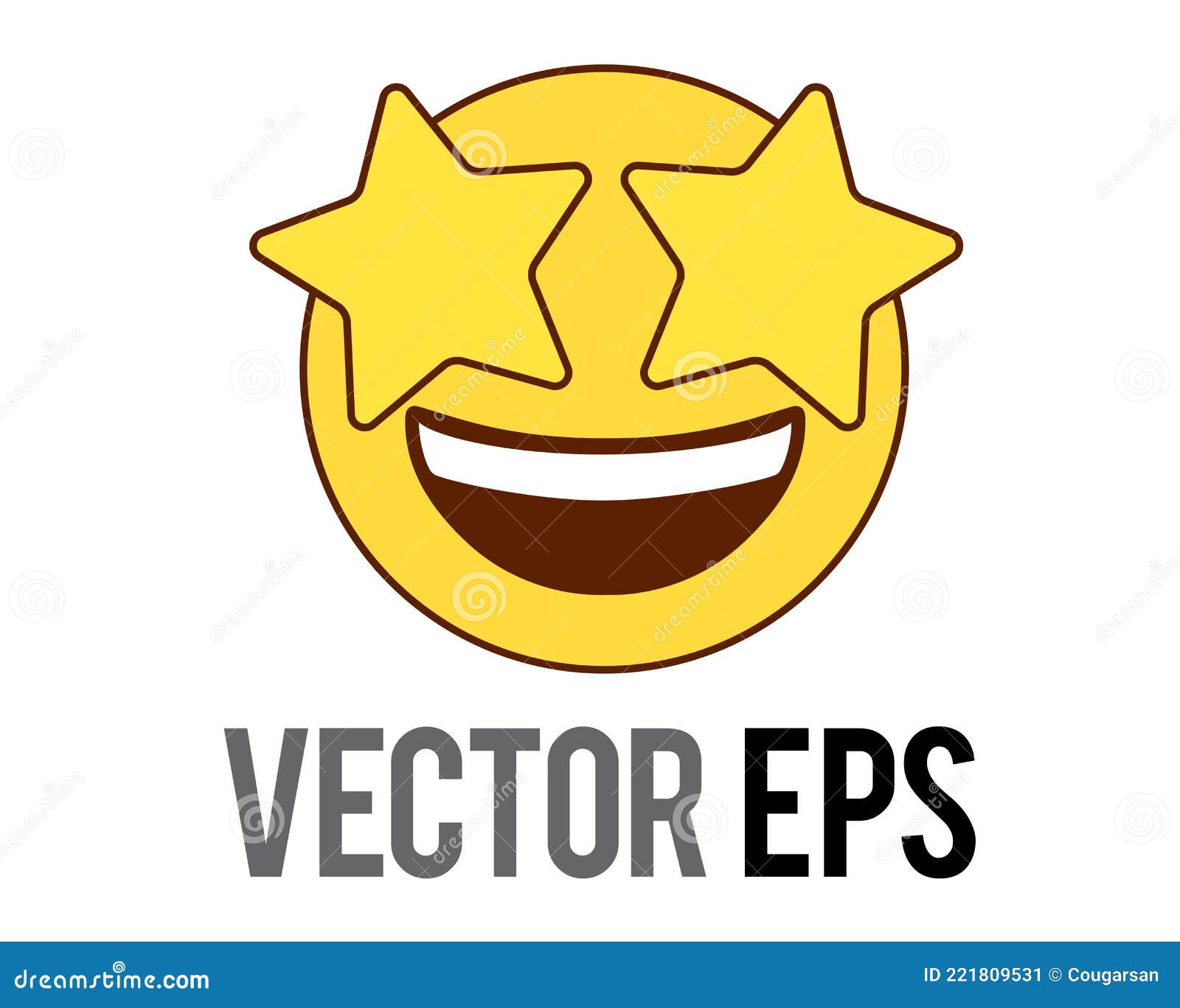 Vector Yellow Exciting Laughing, Smiling Face Flat Icon with Star Eyes ...
