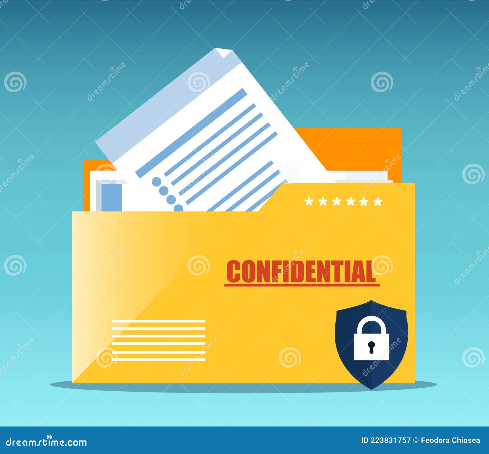 Vector of a Yellow Folder with Confidential Documents. Data Protection ...