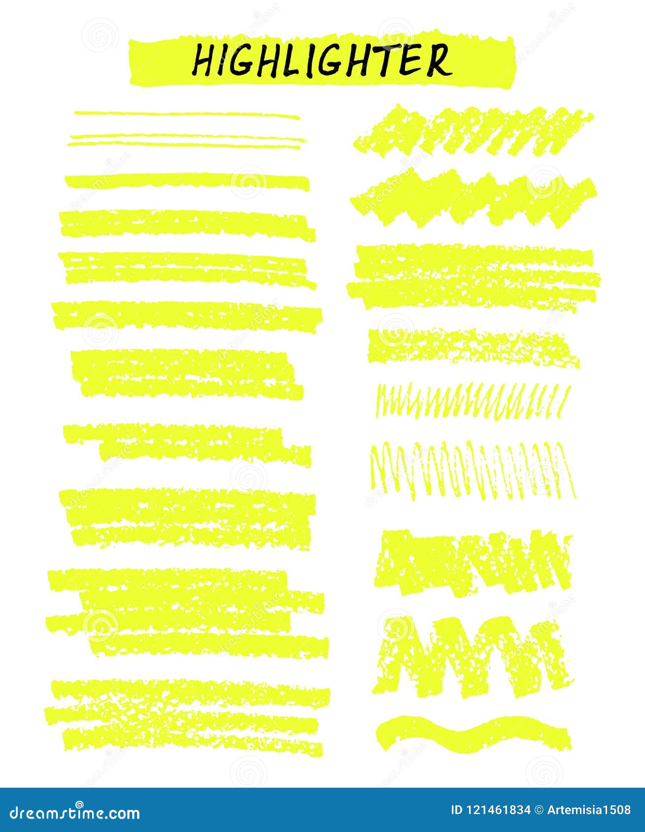 Vector Yellow Highlighter Brush Lines on White Background. Hand Stock ...