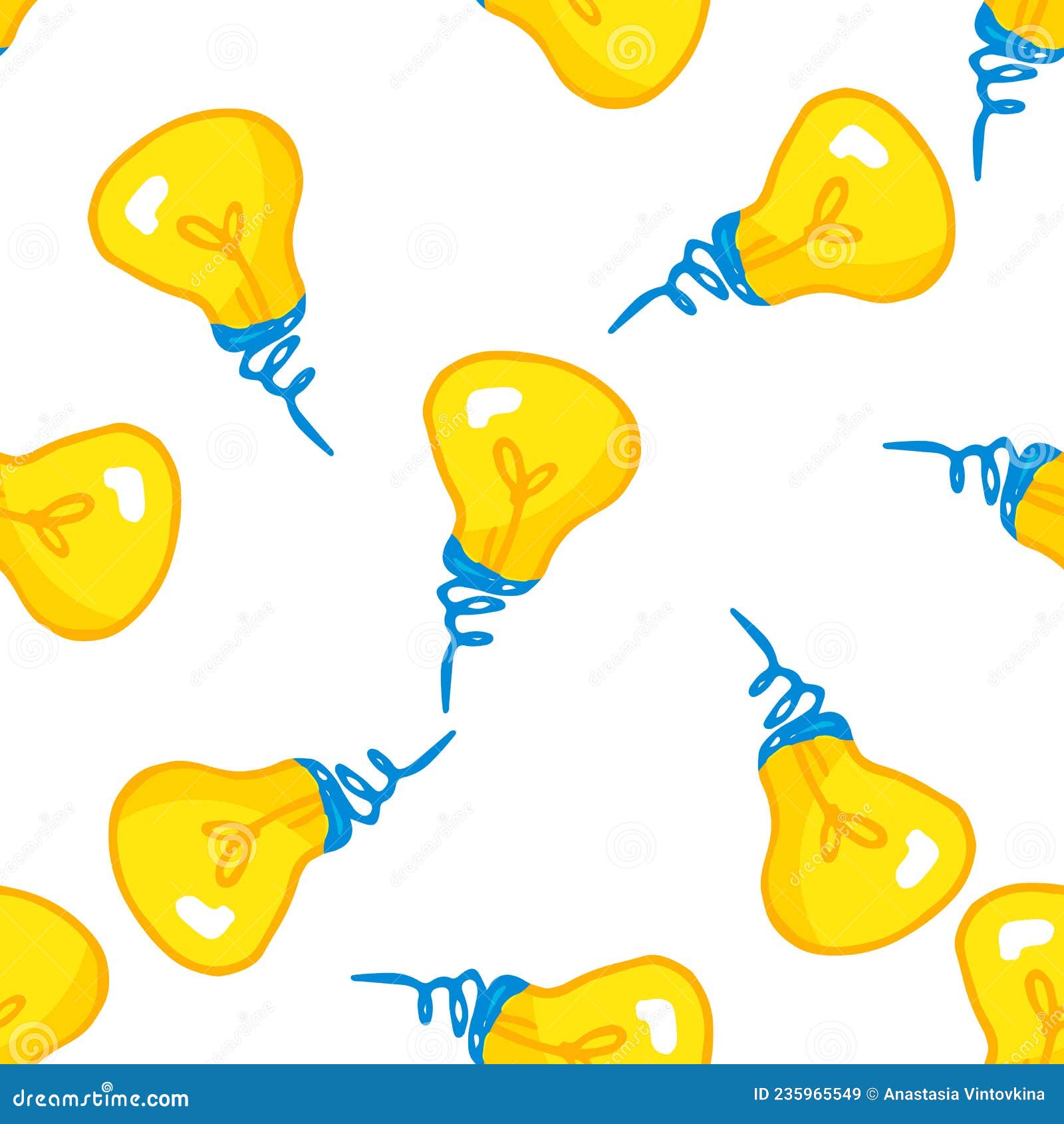 A Pattern of a Yellow Light Bulb. a Hand-drawn Isolated Cartoon-style ...