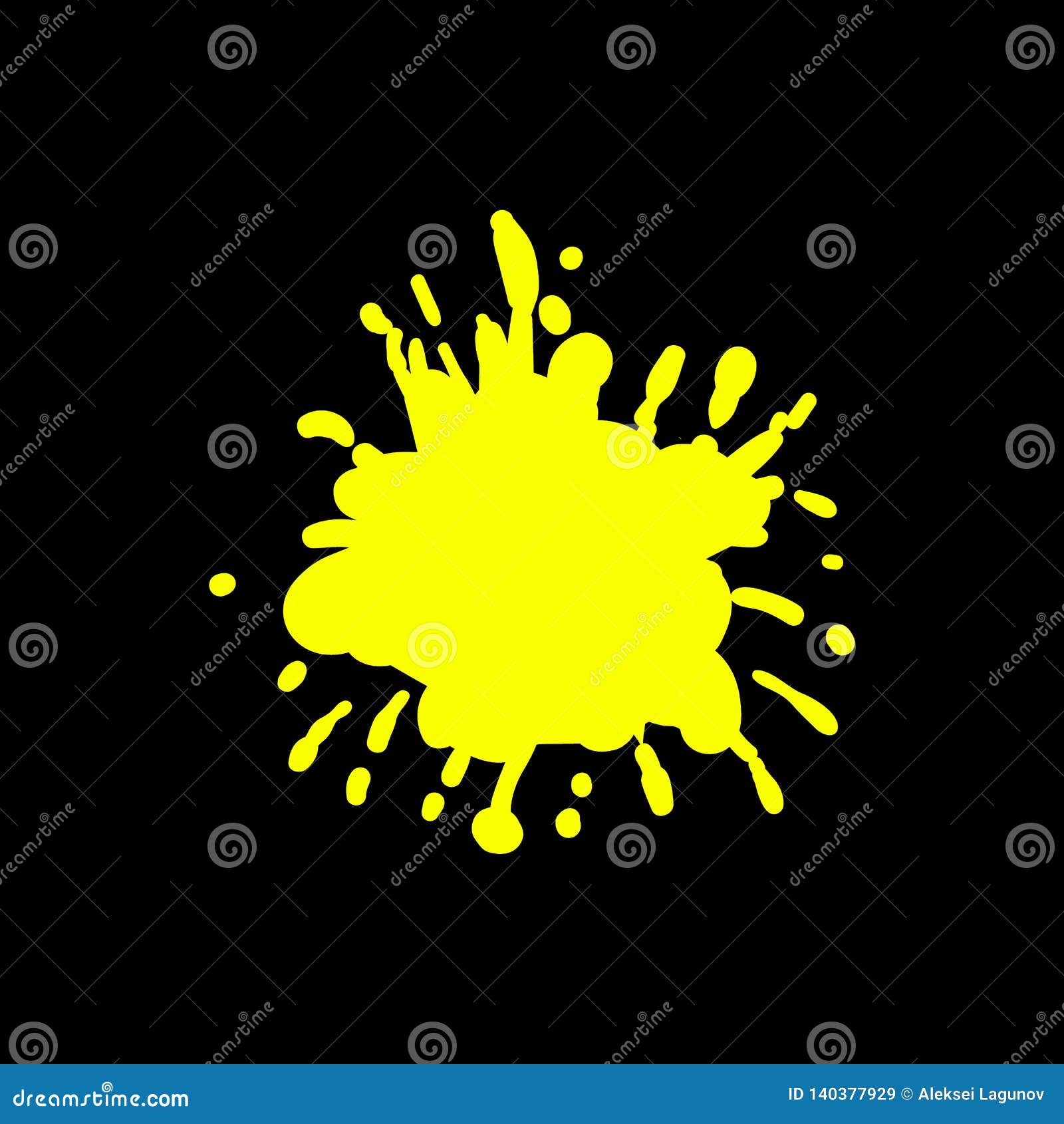 Vector Yellow Paint Splash Isolated on Black Background, Blank Splatter ...