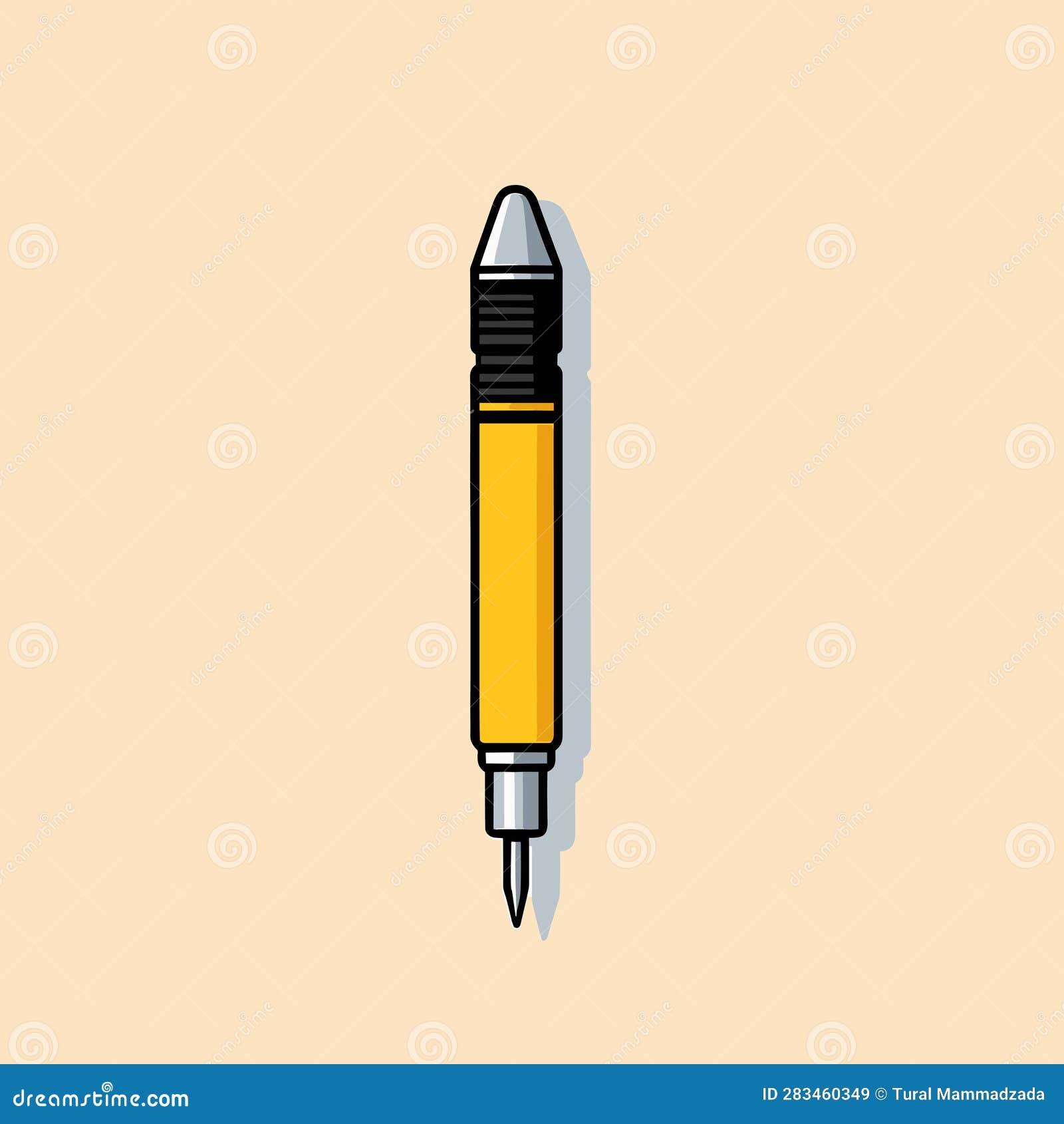 Vector of a Yellow Pen with a Black Tip on a Yellow Background Stock ...