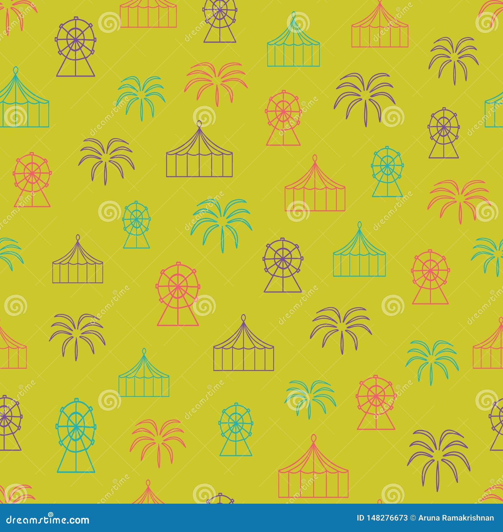 Vector Yellow Pleasant Carnival Seamless Pattern Background Stock ...