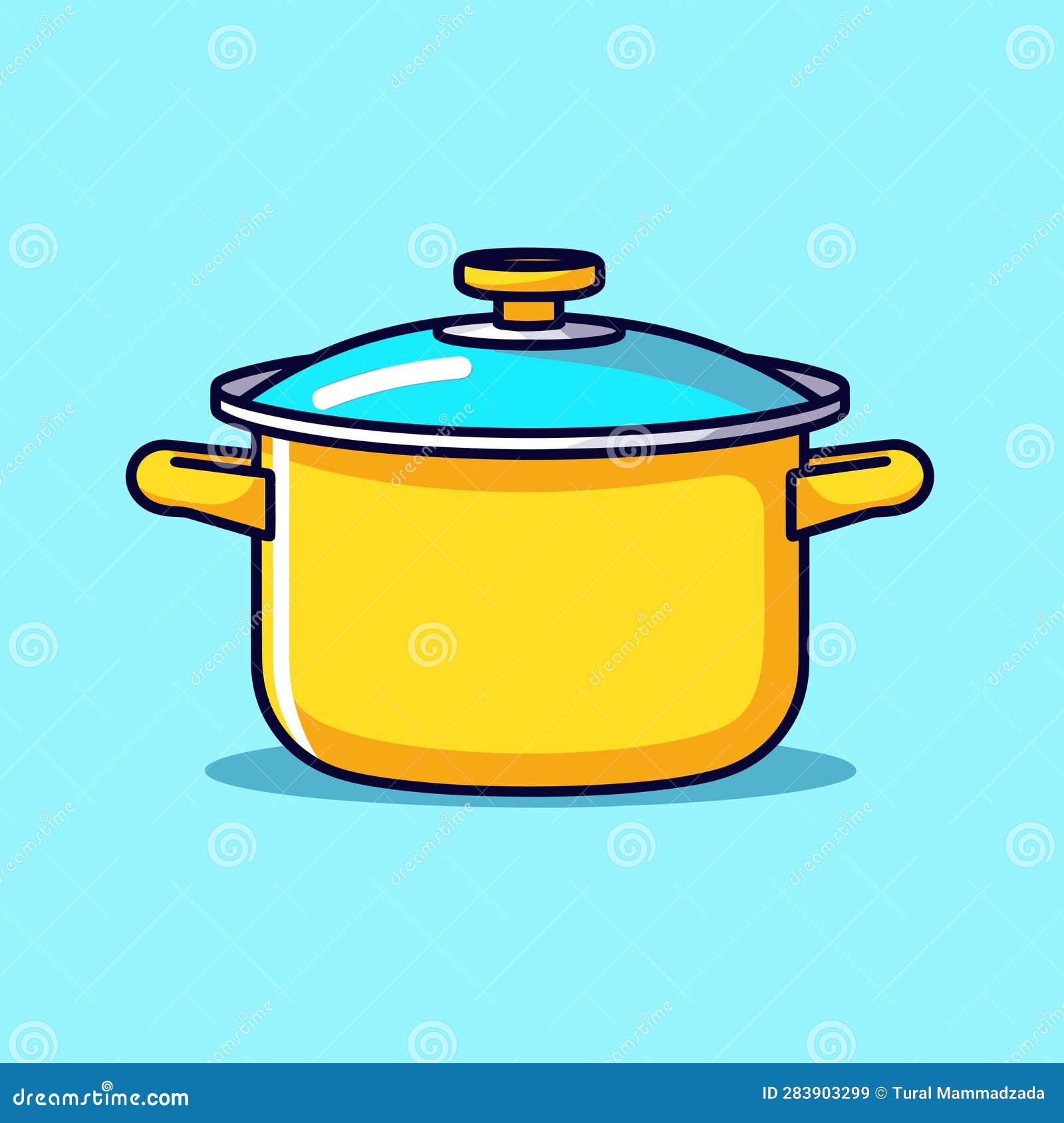 Vector of a Yellow Pot with a Blue Lid, Isolated on a White Background ...