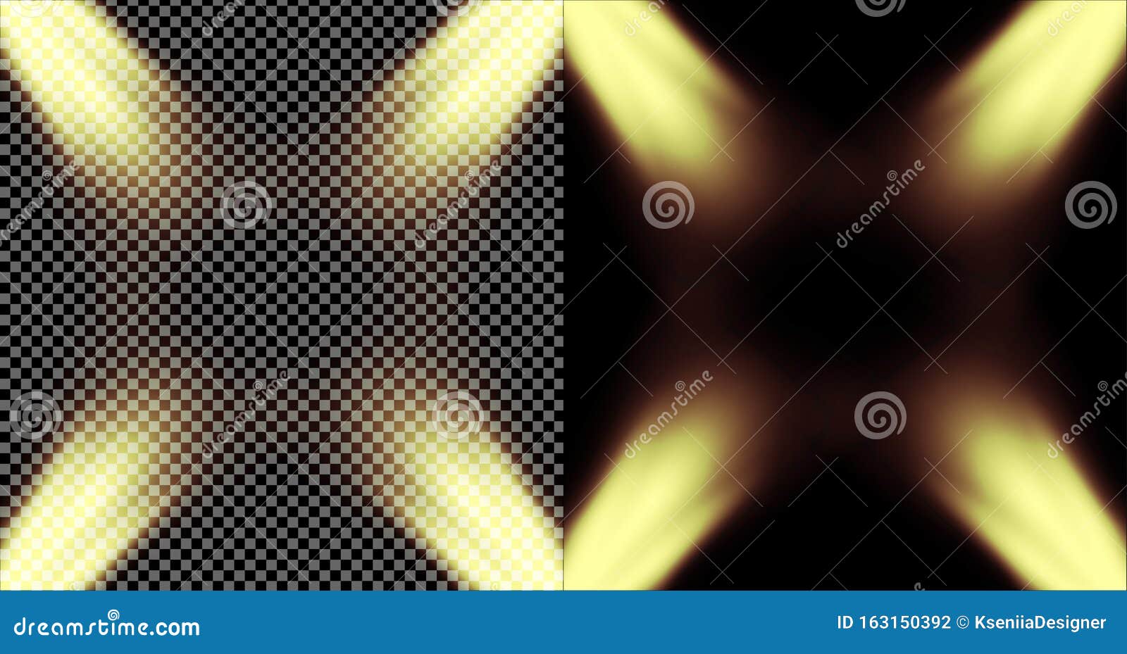 Vector Yellow Realistic Rays of Light. Bright Stage Lighting Stock ...