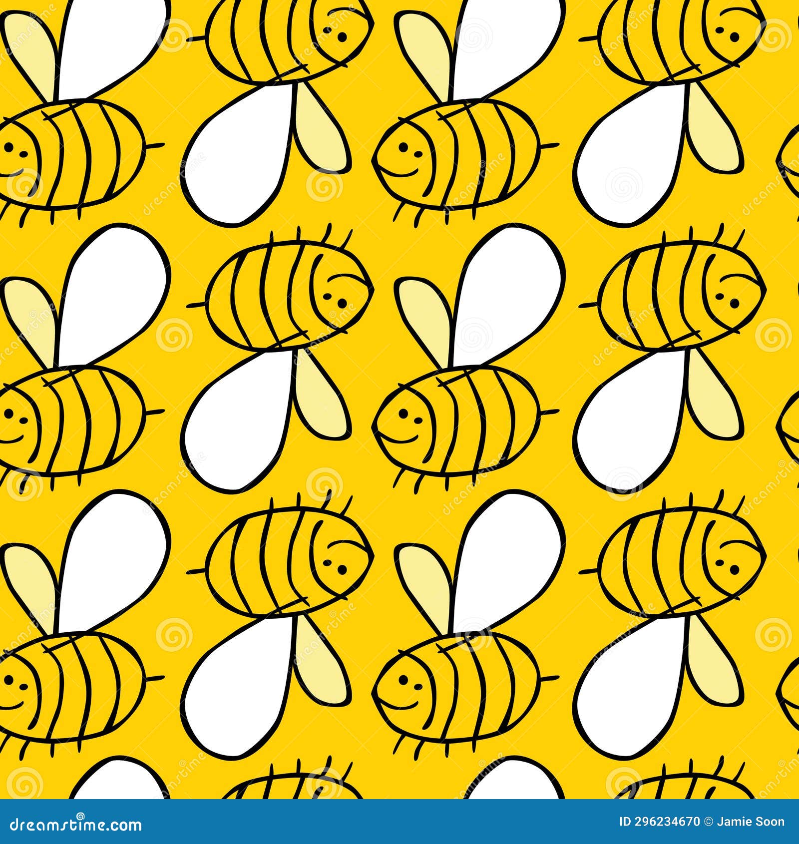 Vector Yellow Seamless Pattern with Rows of Cute Smiling Bee Background ...